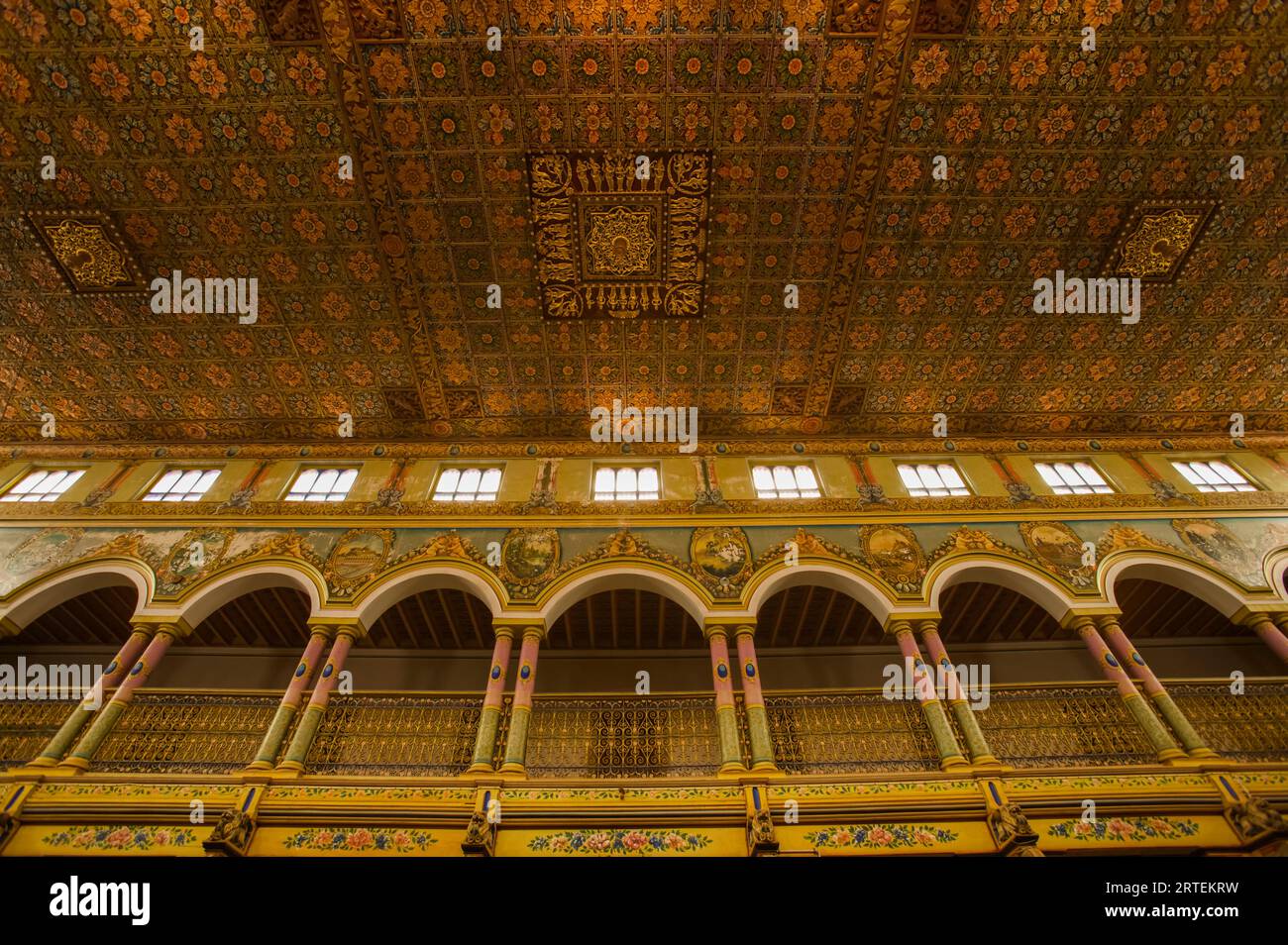 Ceiling and wall of a mansion in Chettinad, India; Chettinad, Tamil ...
