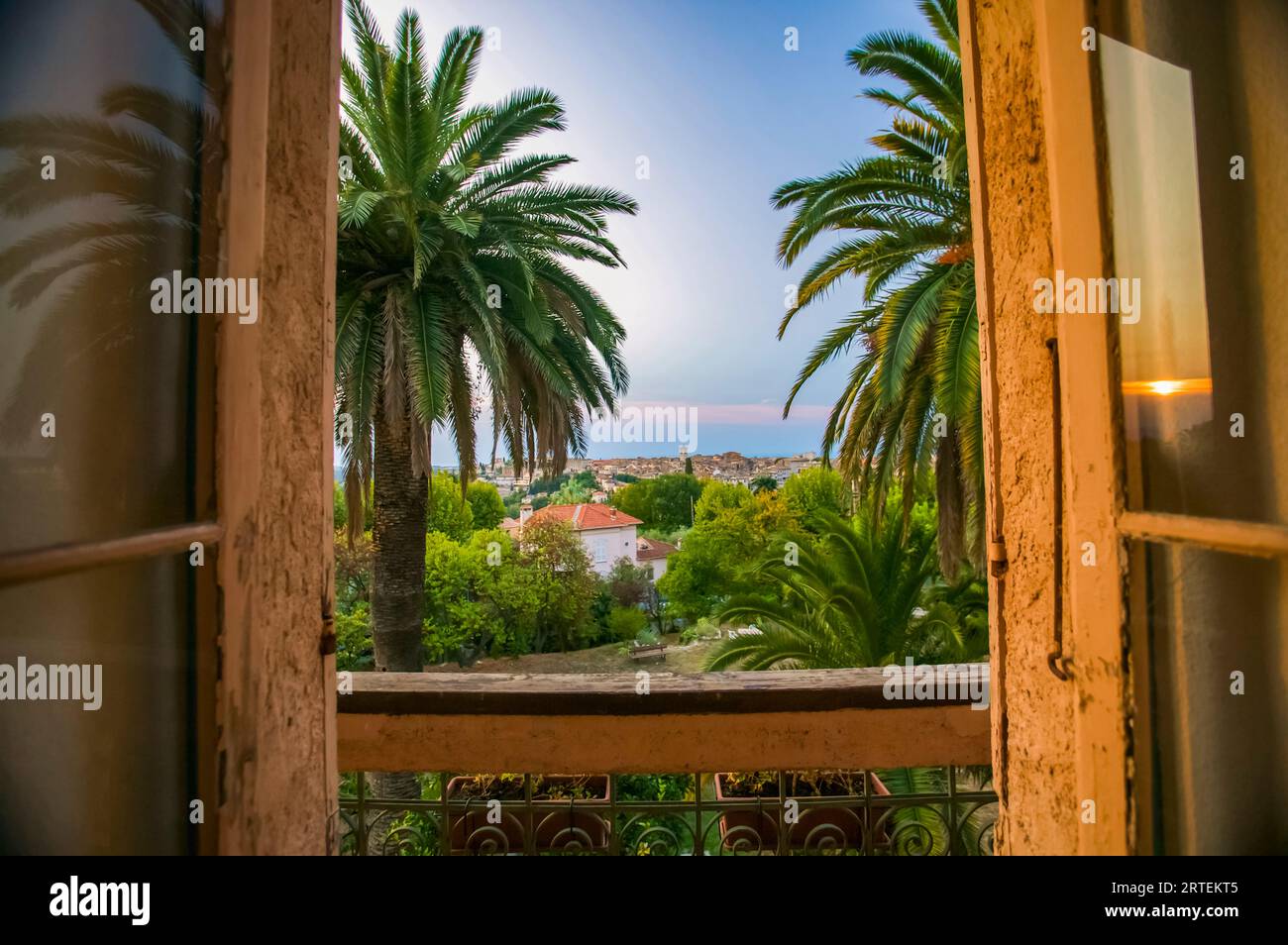 View through the window of Villa le Reve, where Henri Matisse lived ...