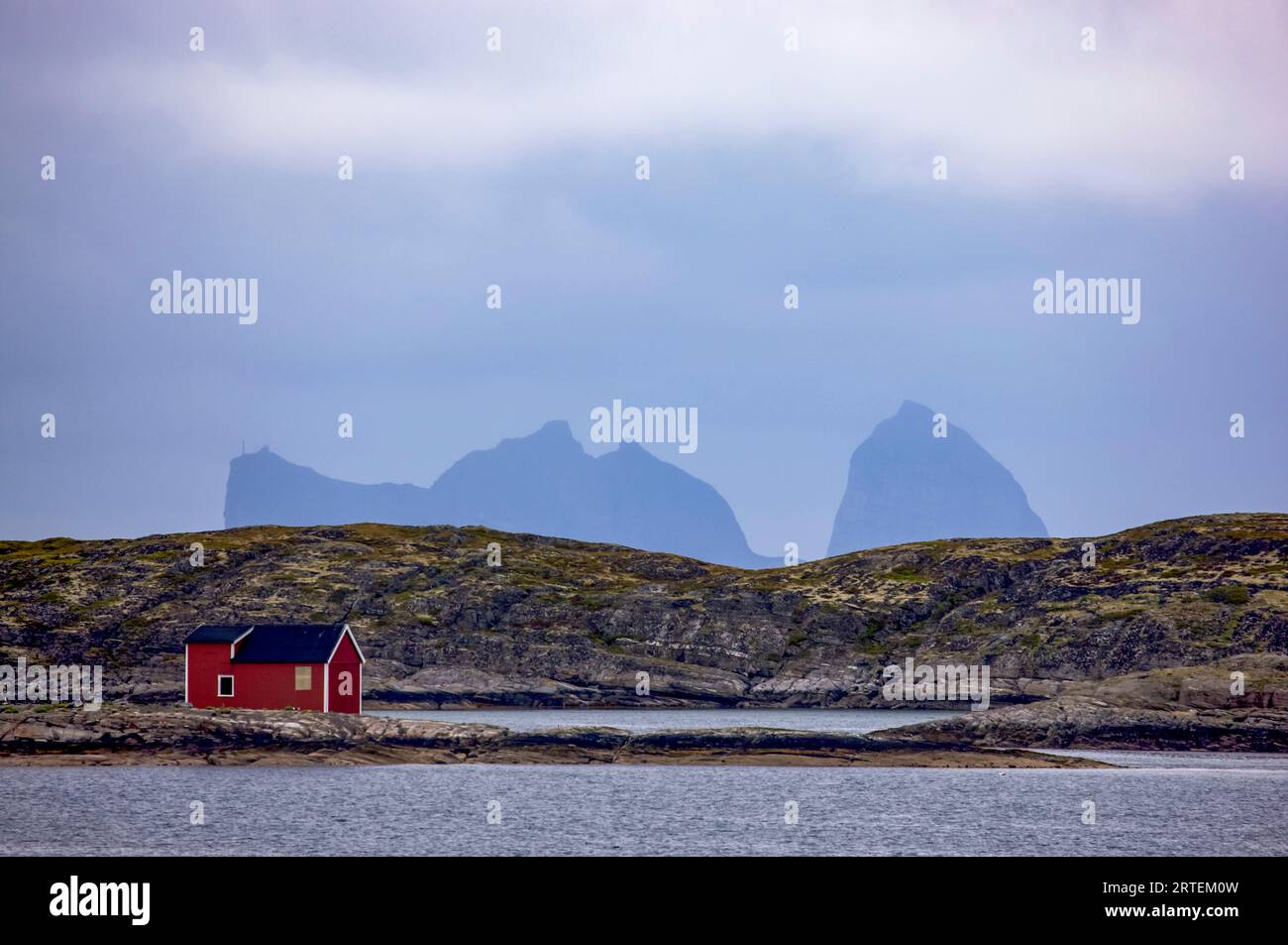 Red building on Lovund Island; Lovund, Norway Stock Photo - Alamy