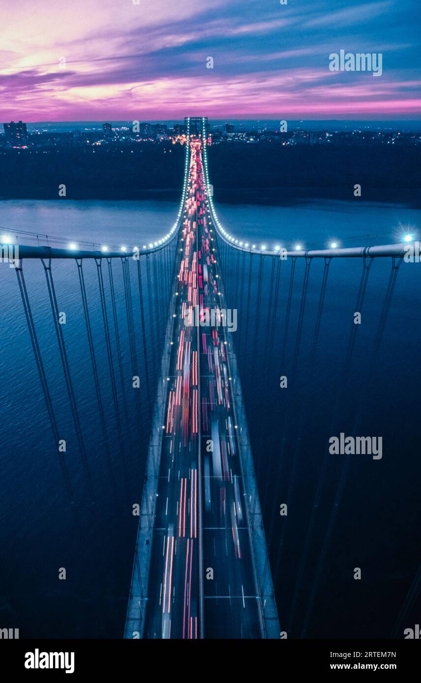 George Washington Bridge over the Hudson River at twilight; New Jersey ...