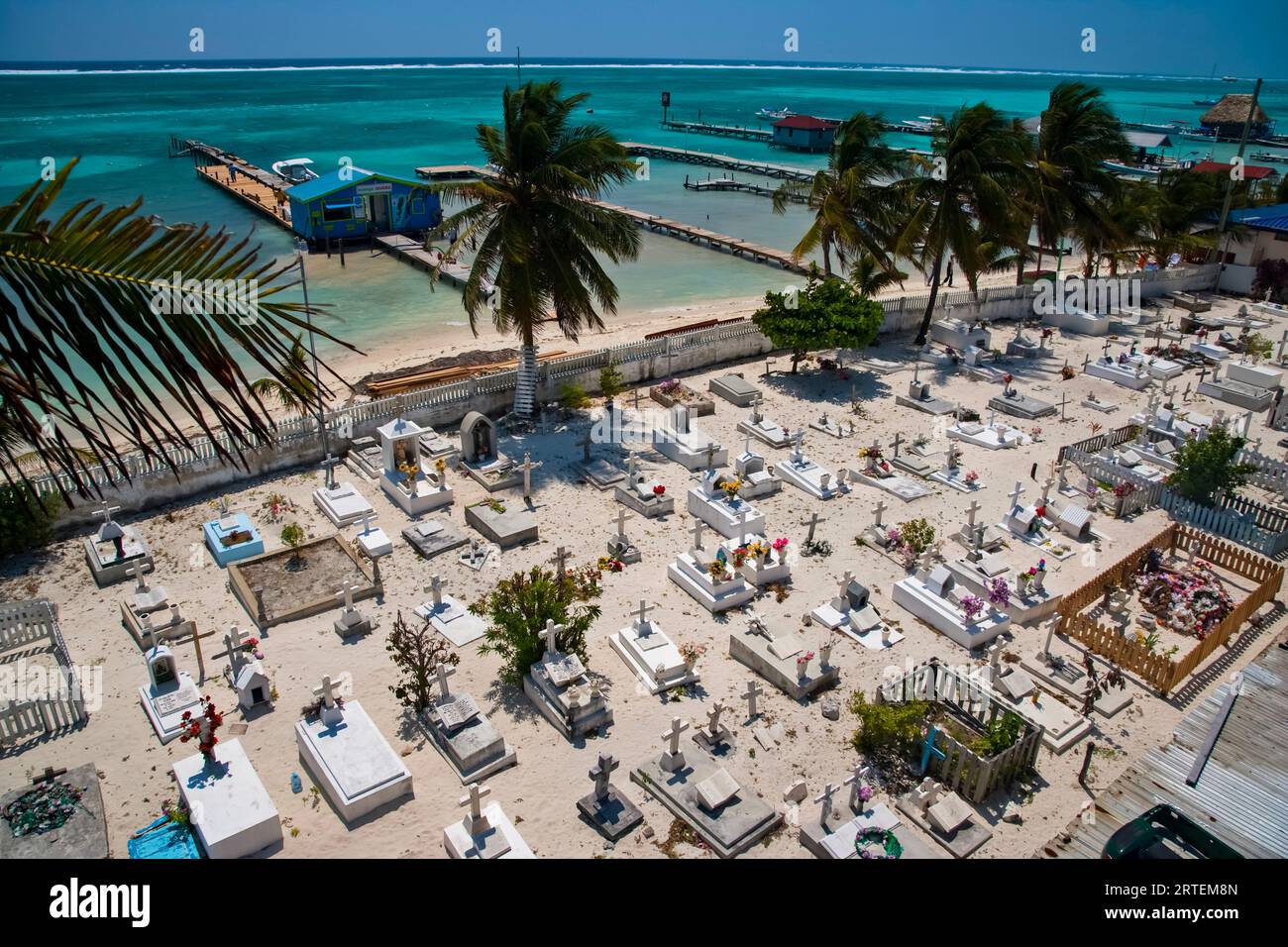 Sandy cemetery near the beach in Belize; Ambergris Caye, Belize Stock ...
