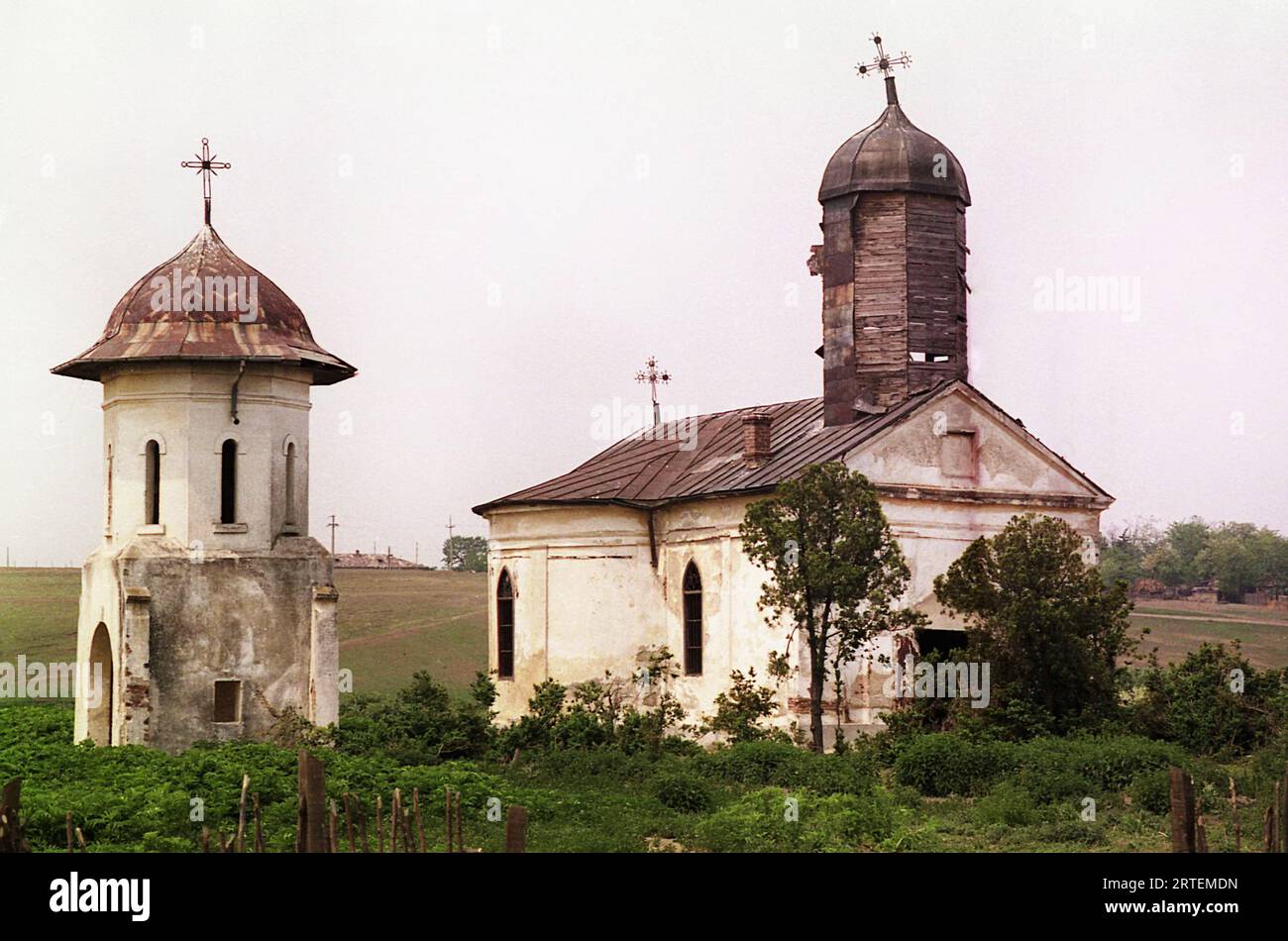Măgureni, Calarasi County, Romania, 1990. Abandoned old church in a ...