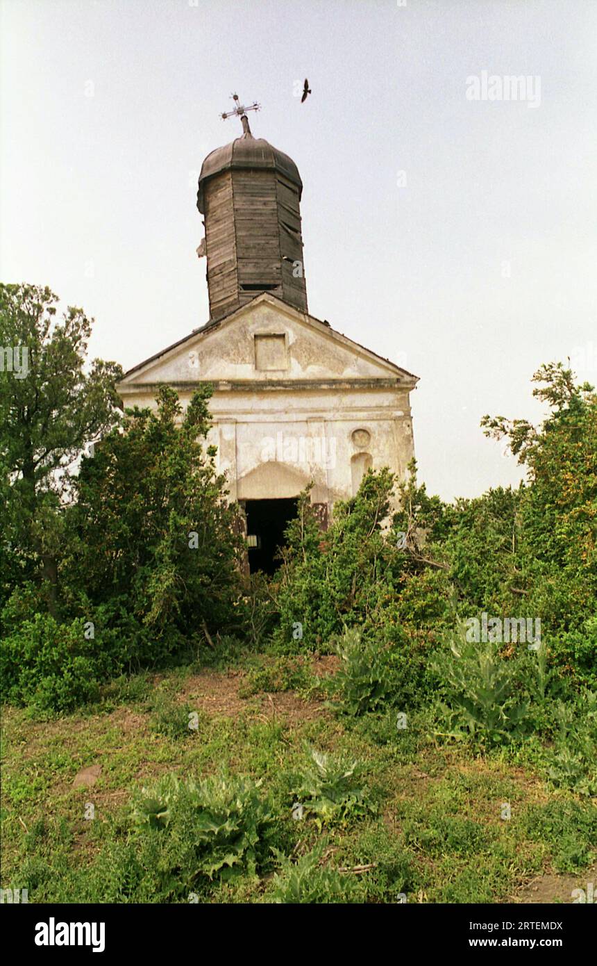 Măgureni, Calarasi County, Romania, 1990. Abandoned old church in a ...