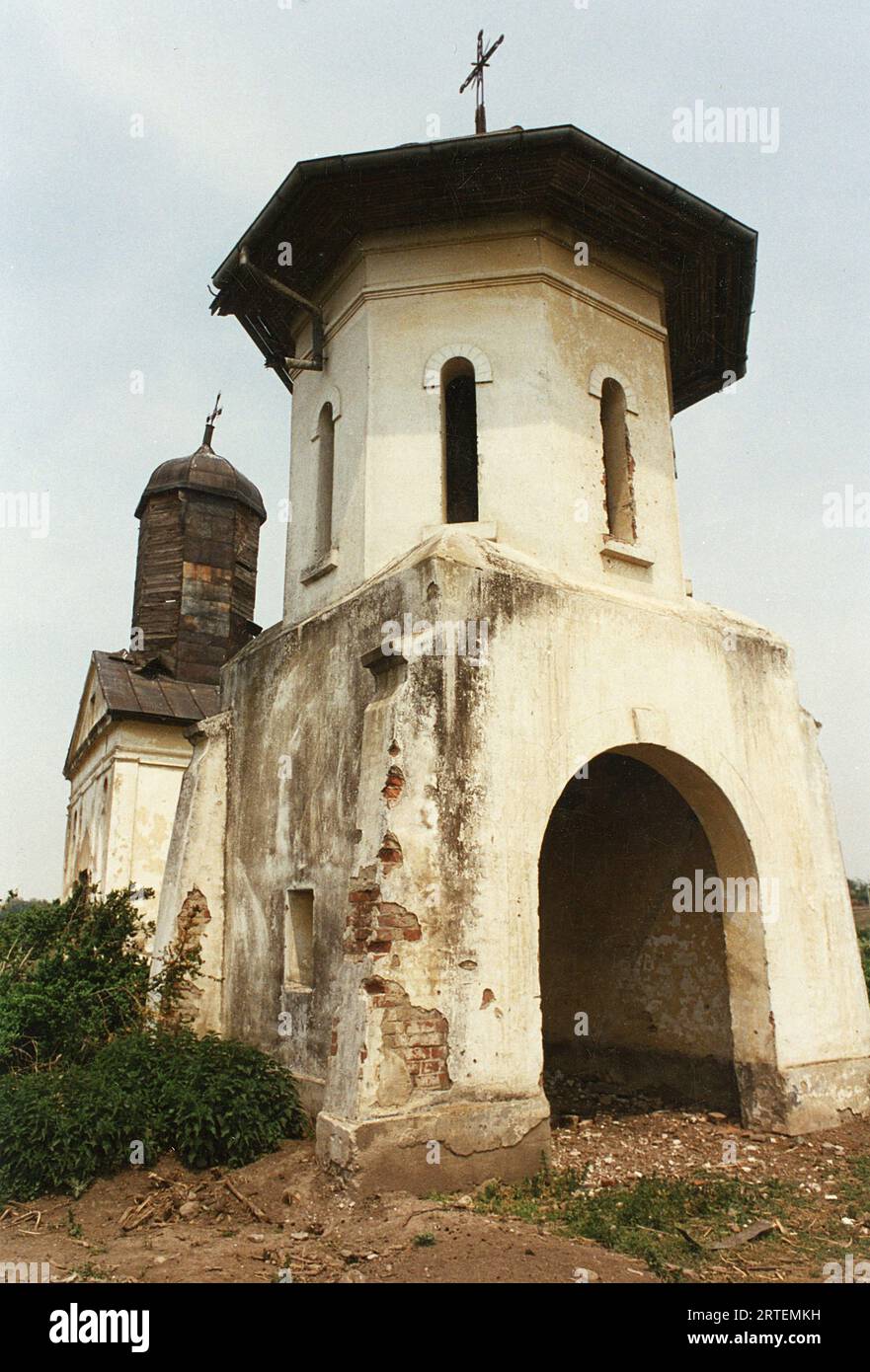 Măgureni, Calarasi County, Romania, 1990. Abandoned old church in a ...