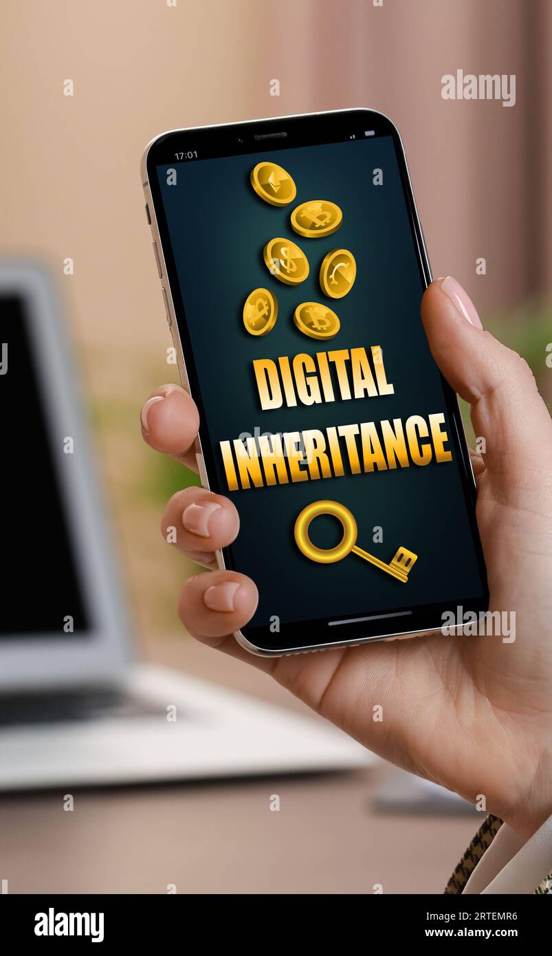 Digital inheritance concept. Woman using mobile phone indoors, closeup ...