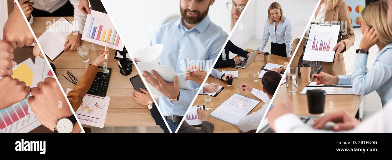 Marketing. Collage with photos of businesspeople working, banner design ...