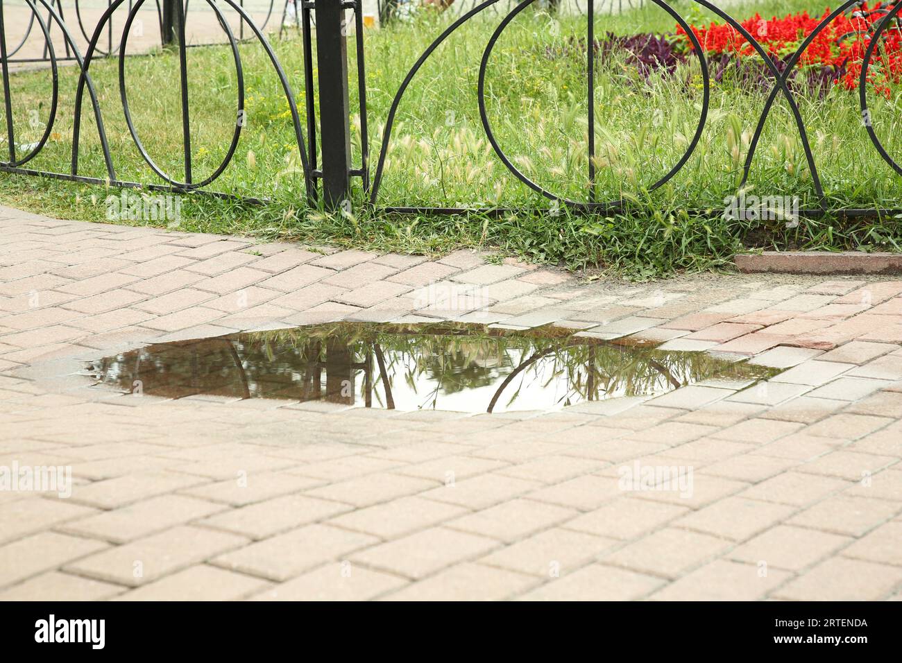 Rain puddle on paving hi-res stock photography and images - Alamy