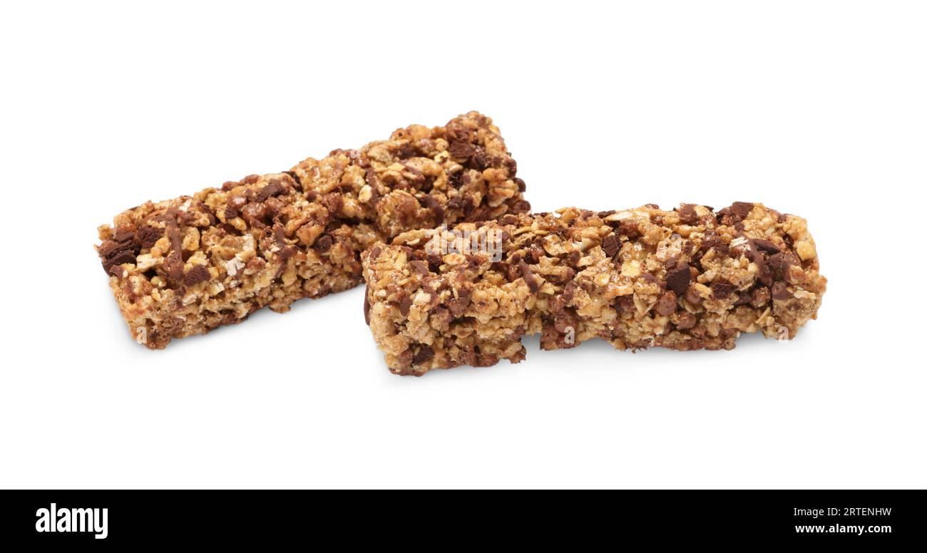 Two tasty granola bars isolated on white Stock Photo - Alamy