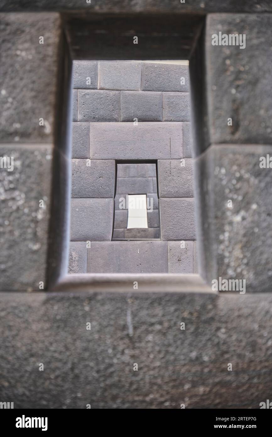 Three aligned trapezoidal windows in an Inca wall, Temple of the ...