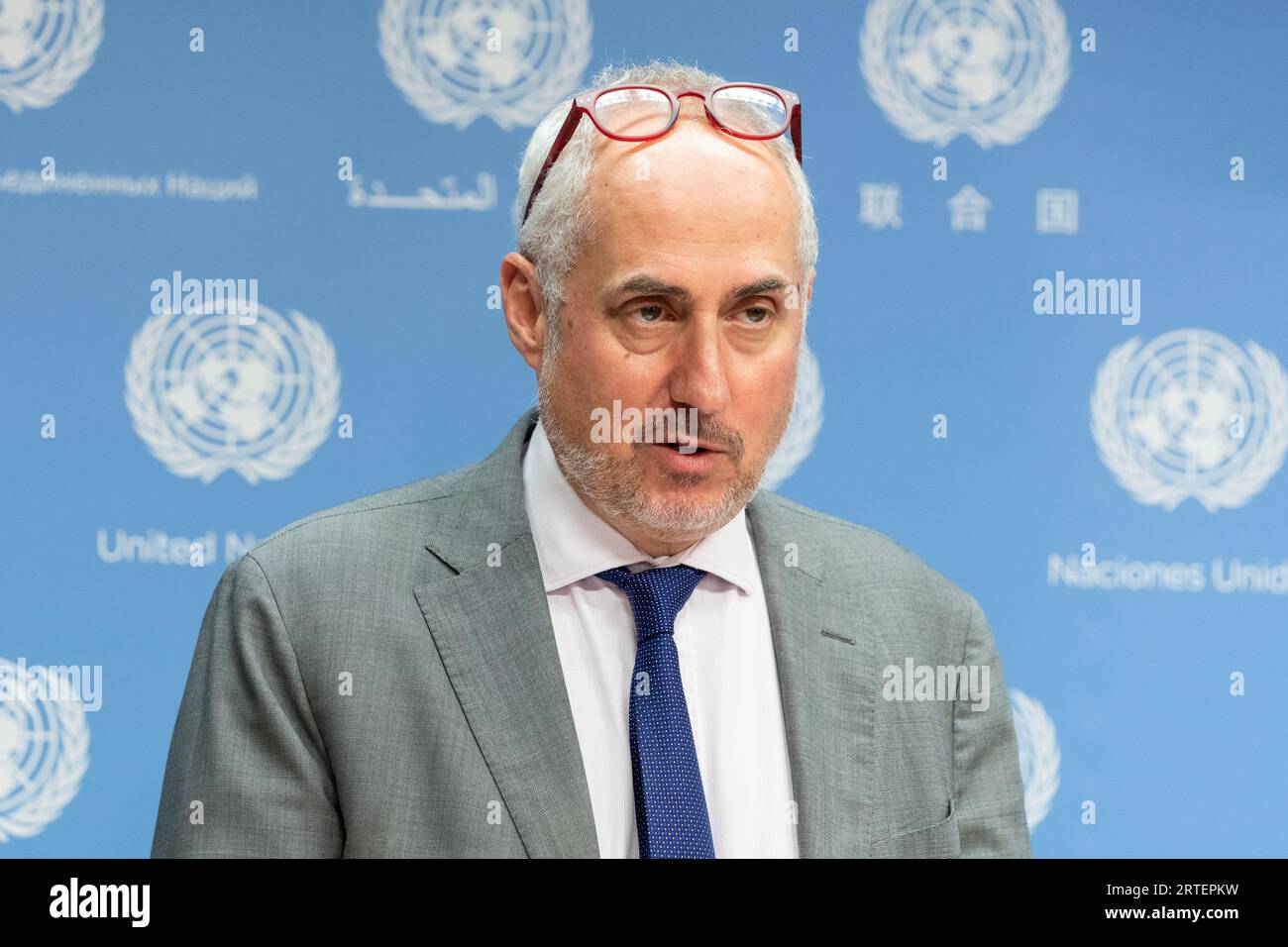 Stephane Dujarric speaks during presentation of Global Sustainable ...