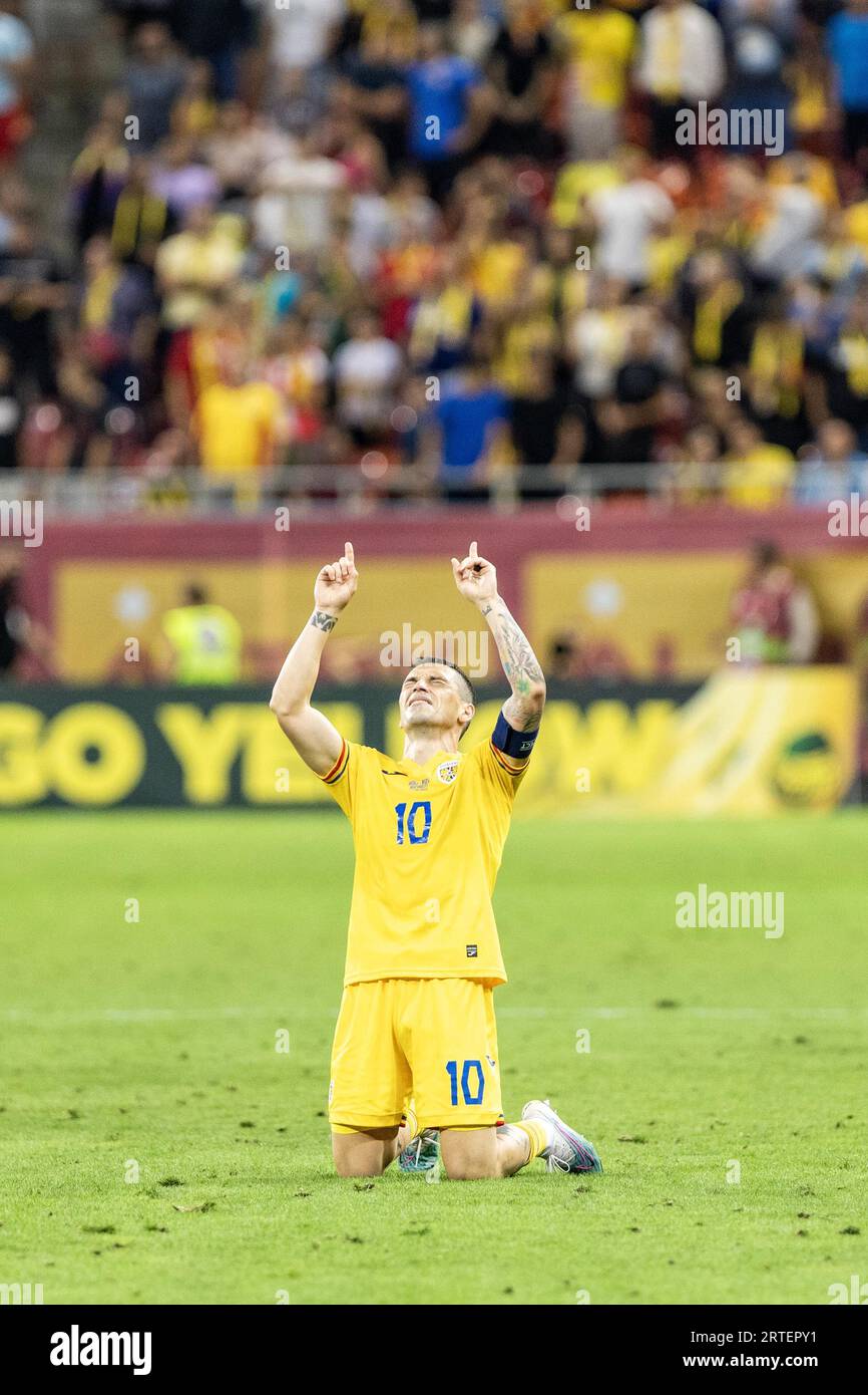 Nicolae Stanciu of Romania celebrates scoring his team's first goal to ...