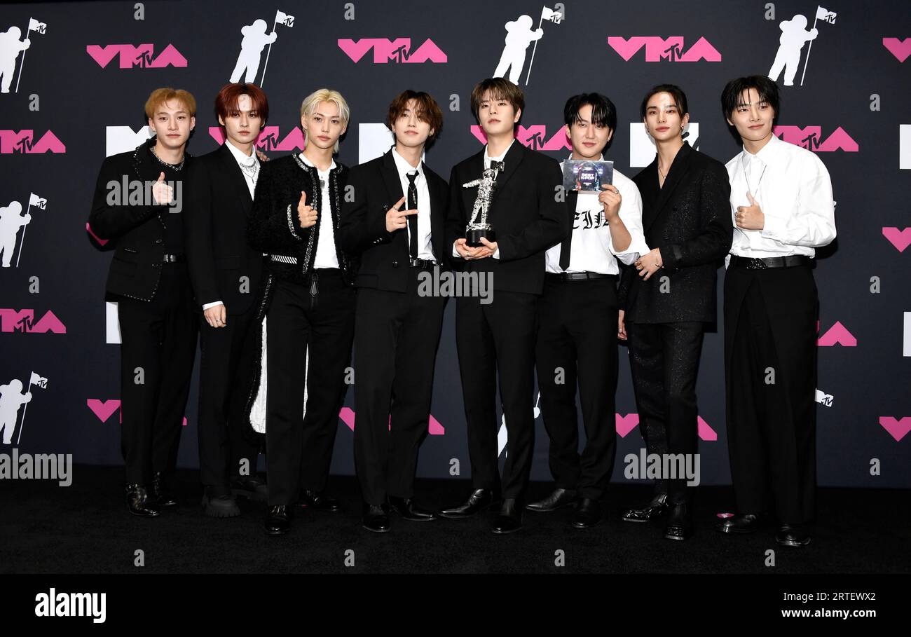 Stray Kids, winners of the award for best K-pop for "S-Class", pose in ...