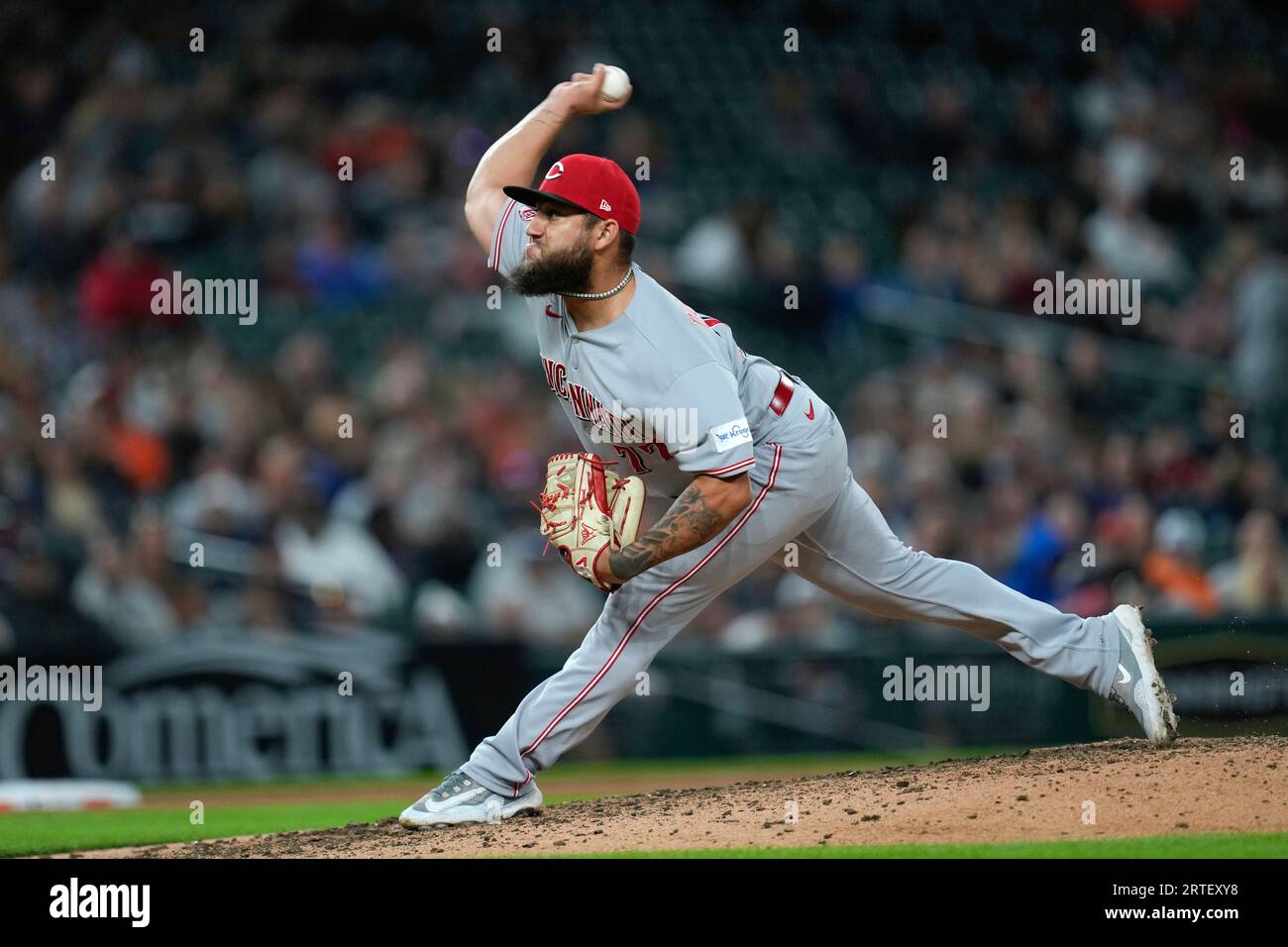 Cincinnati Reds relief pitcher Daniel Duarte throws against the Detroit ...