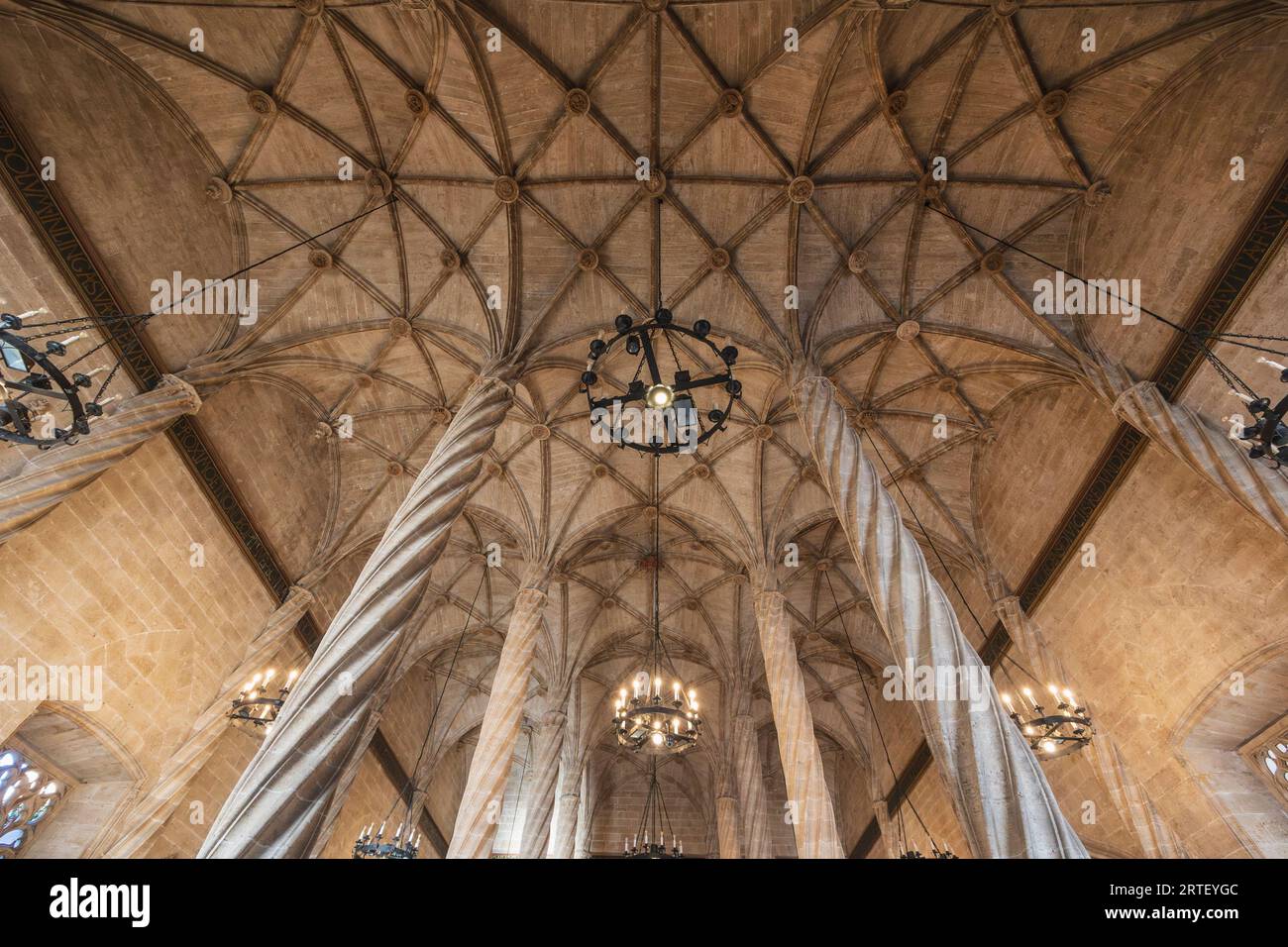 Spain, Valencia, Low angle view of interior of Silk Exchange Stock ...
