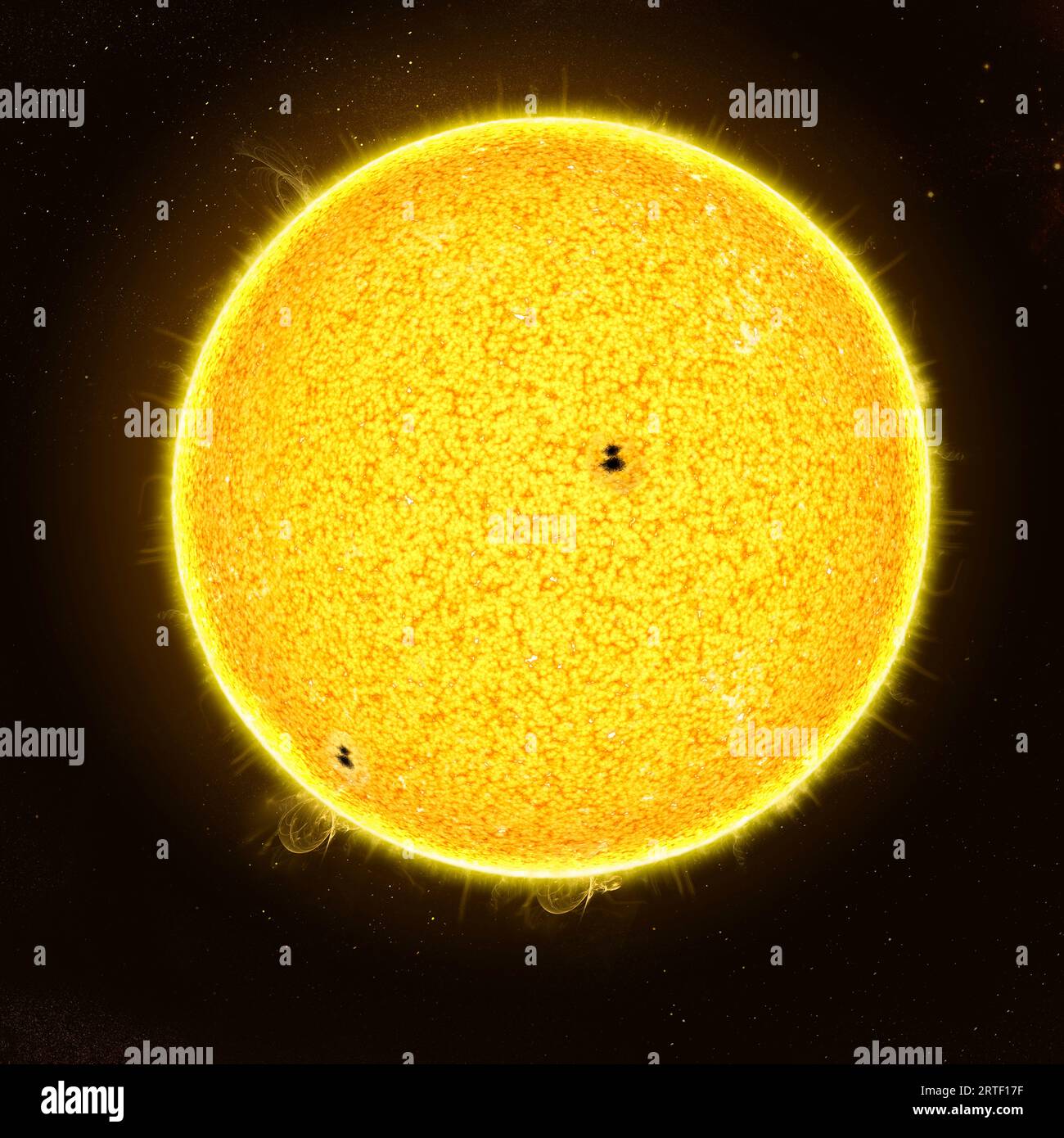 Sun, sunspots and solar flares, illustration Stock Photo - Alamy