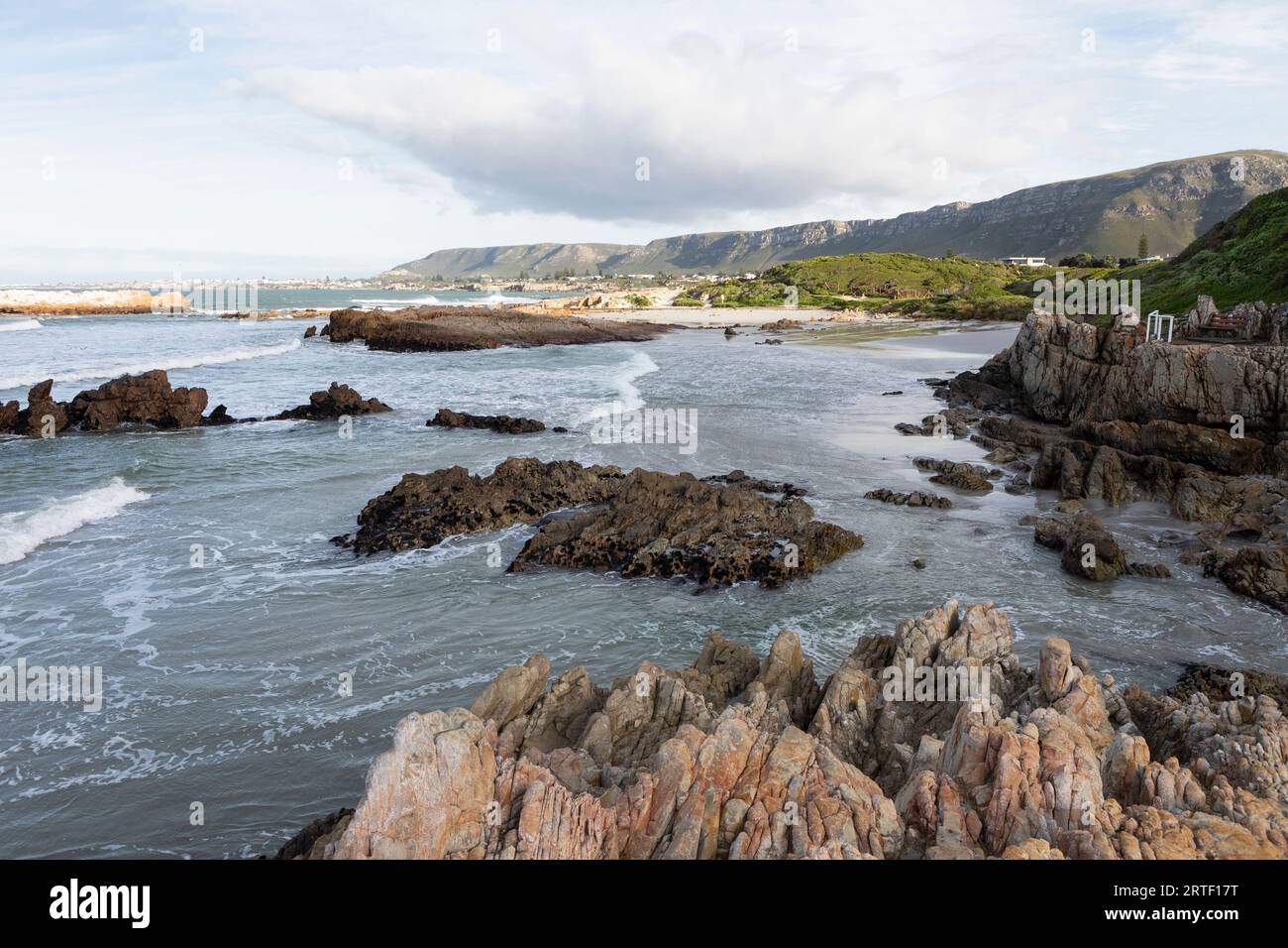 South Africa, Hermanus, Rocky coastline of Atlantic Ocean in Voelklip ...