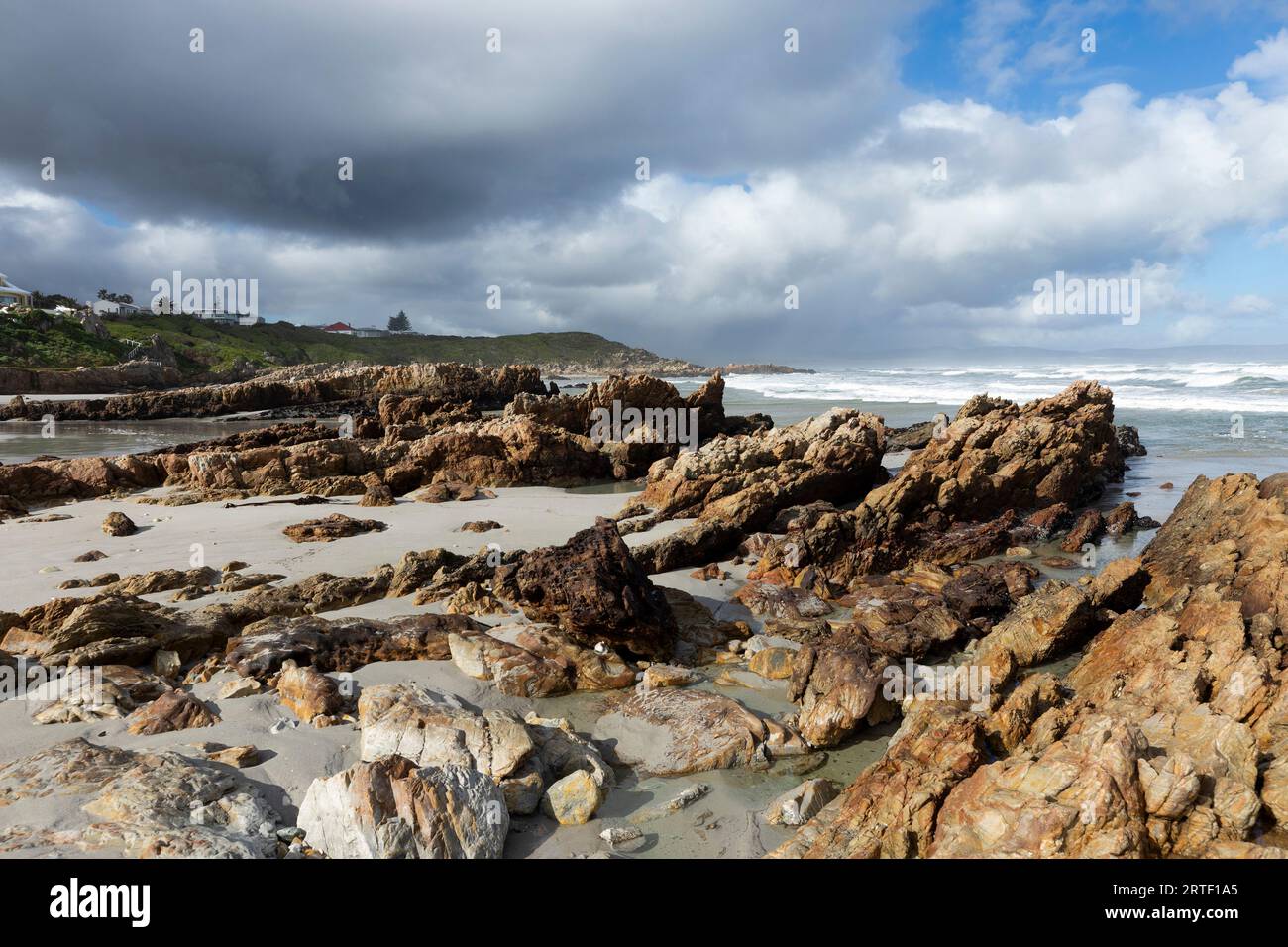 South Africa, Hermanus, Rocky coastline of Atlantic Ocean in Kammabaai ...