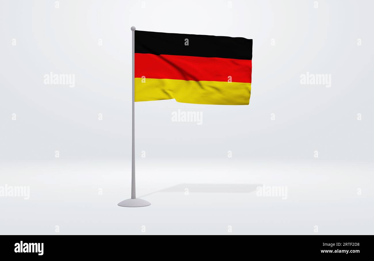 3D illustration of a German flag extended on a flagpole and a studio ...