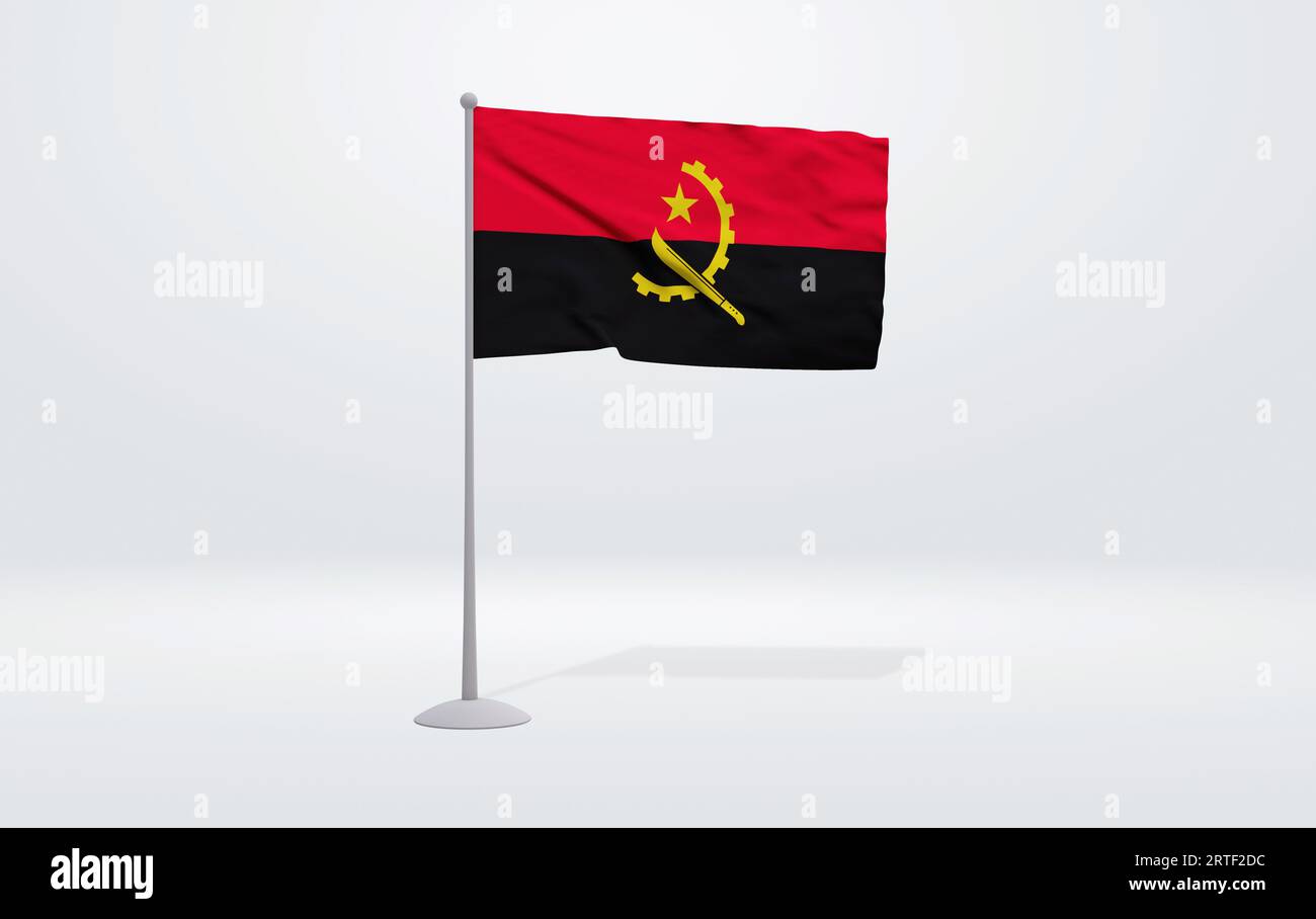 3D illustration of an Angolan flag extended on a flagpole and a studio ...