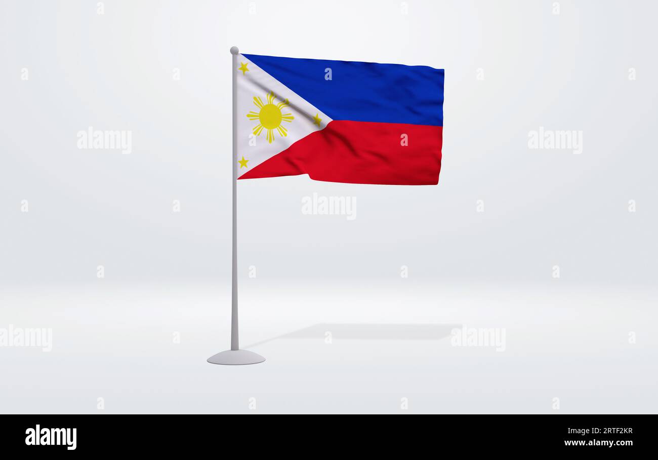 3D illustration of a Philippine flag extended on a flagpole and a studio backdrop in the ...