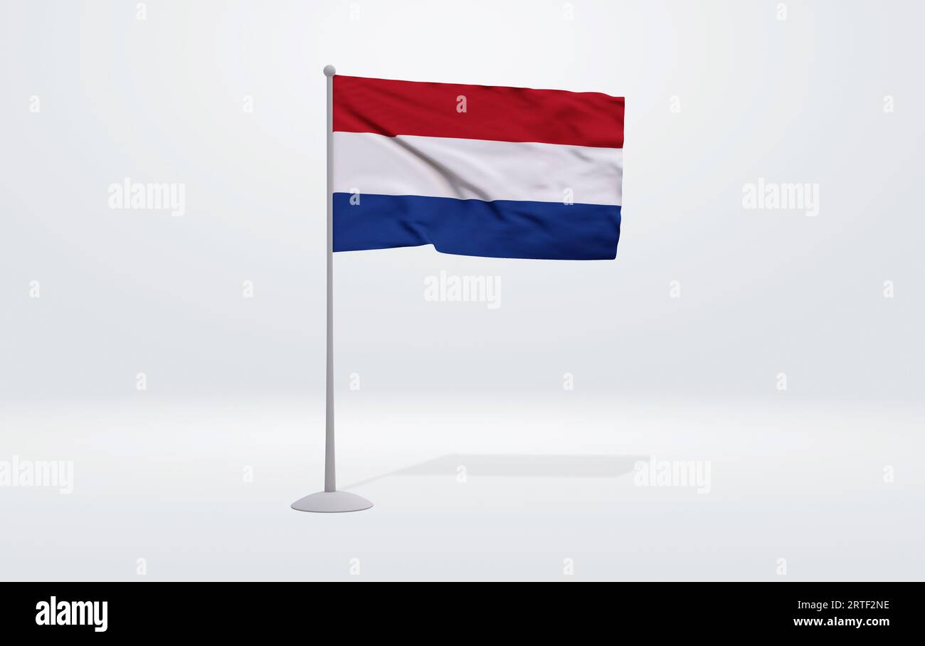 3D illustration of a Dutch flag extended on a flagpole and a studio ...