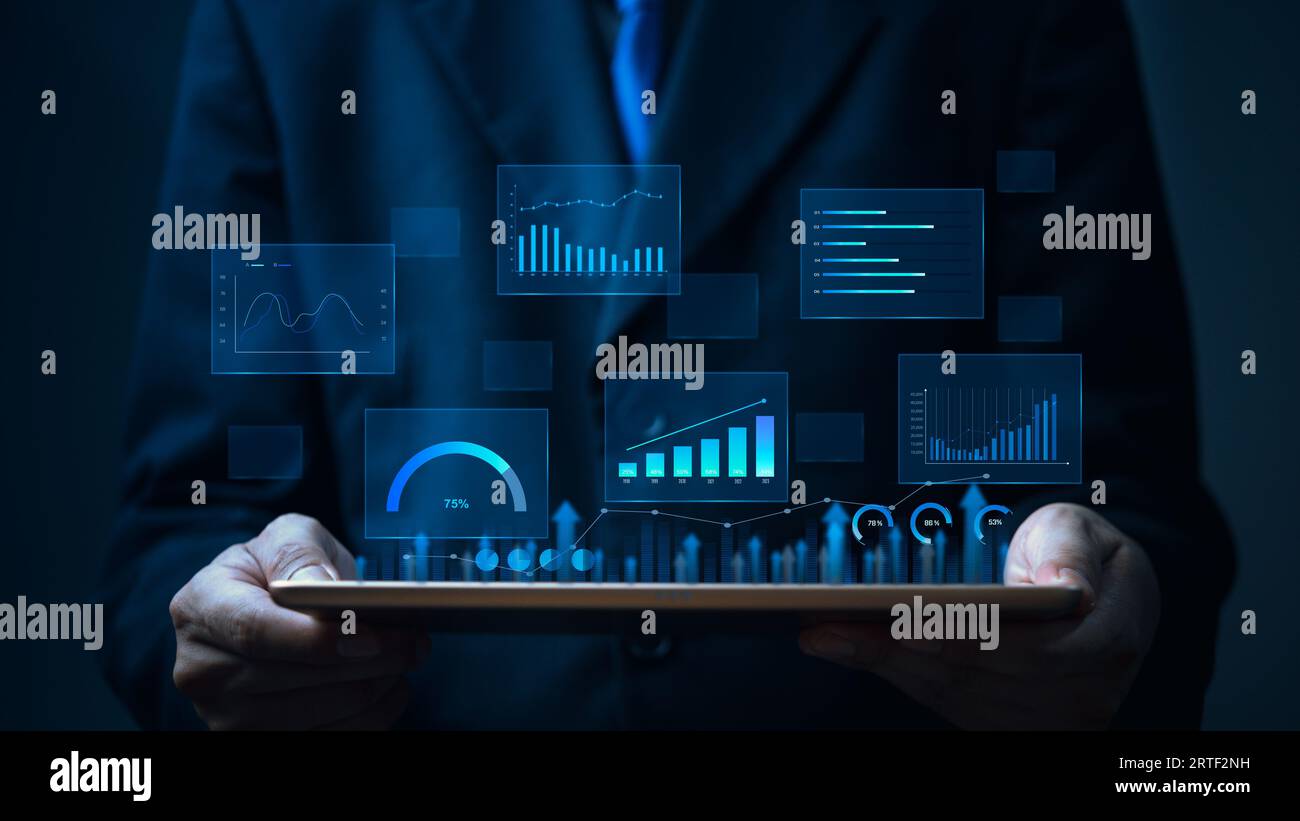 Big data analytics diagrams and graphs on virtual screen.business ...