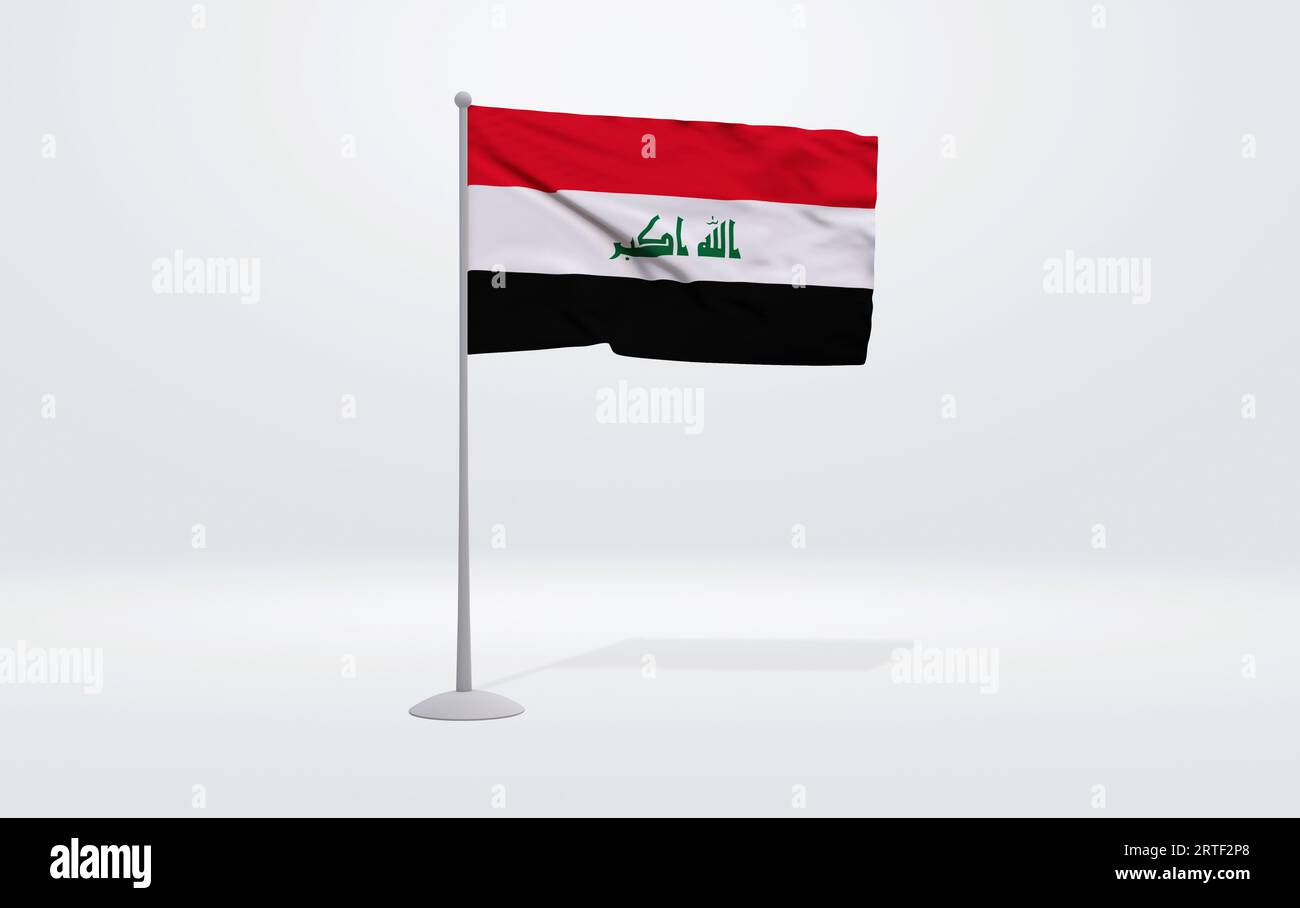 3D illustration of an Iraqi flag extended on a flagpole and a studio ...