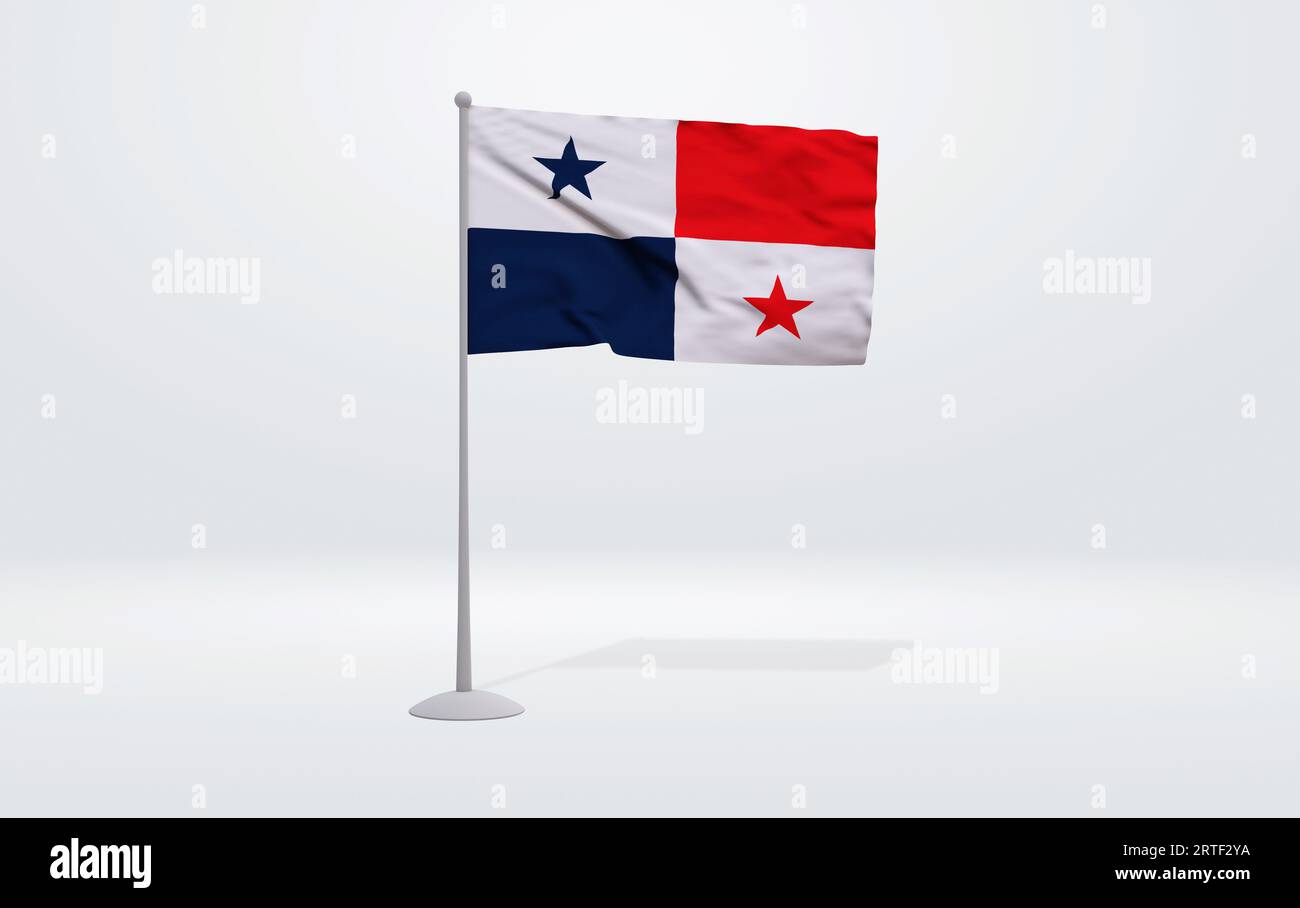 3D illustration of a Panamanian flag extended on a flagpole and a ...