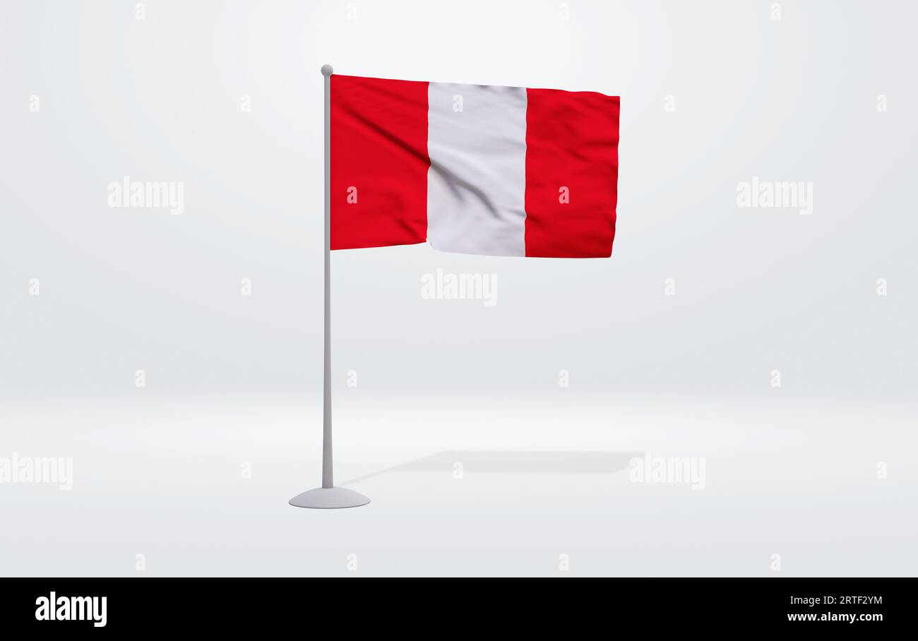 3D illustration of a Brazilian flag extended on a flagpole and a studio ...