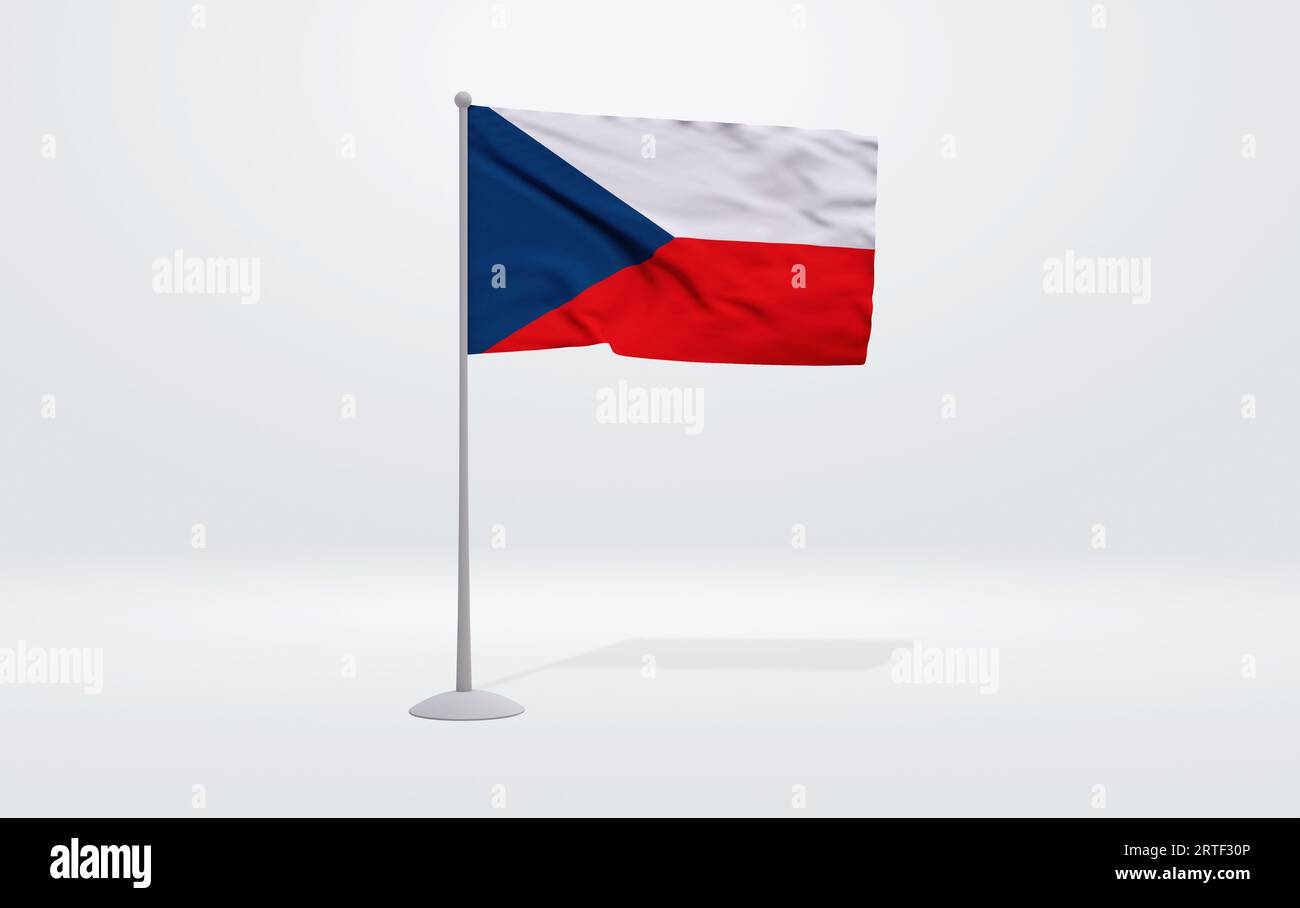 3D illustration of a Czech Republic flag extended on a flagpole and a ...