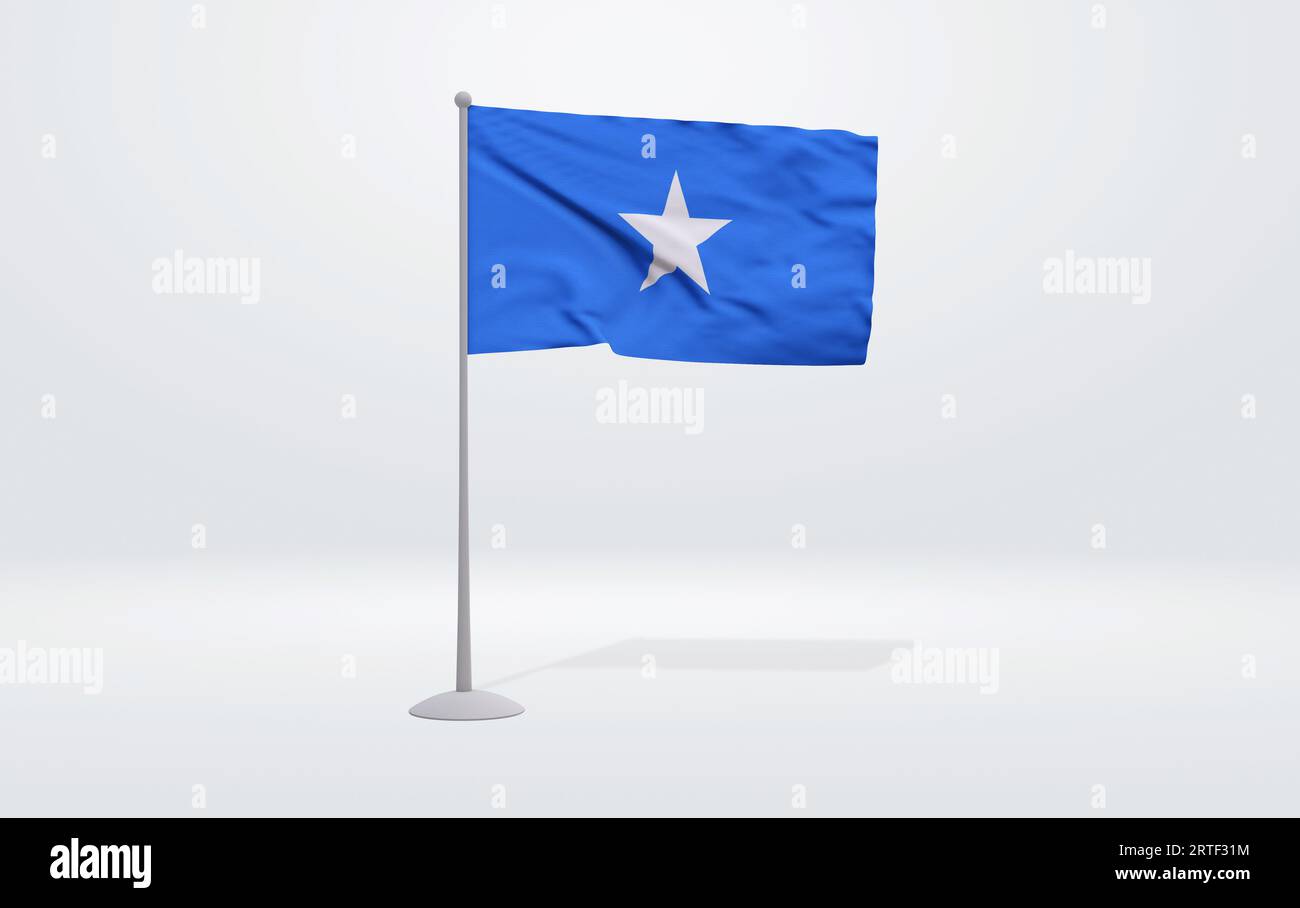 3D illustration of a Somali flag stretched on a flagpole and a studio ...