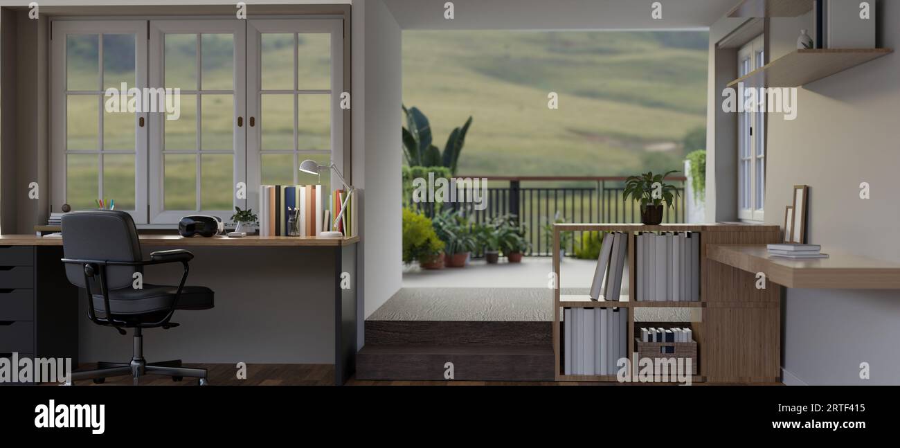 Interior design of a modern and comfortable home workspace or office ...