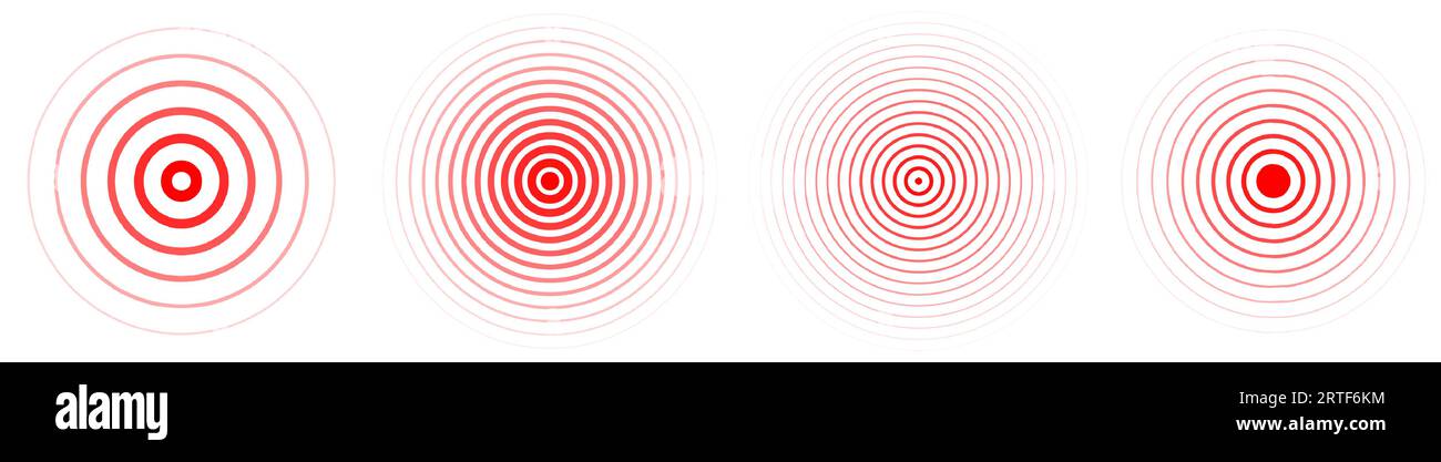 Red concentric ripple circles set. Sonar or sound wave rings collection ...