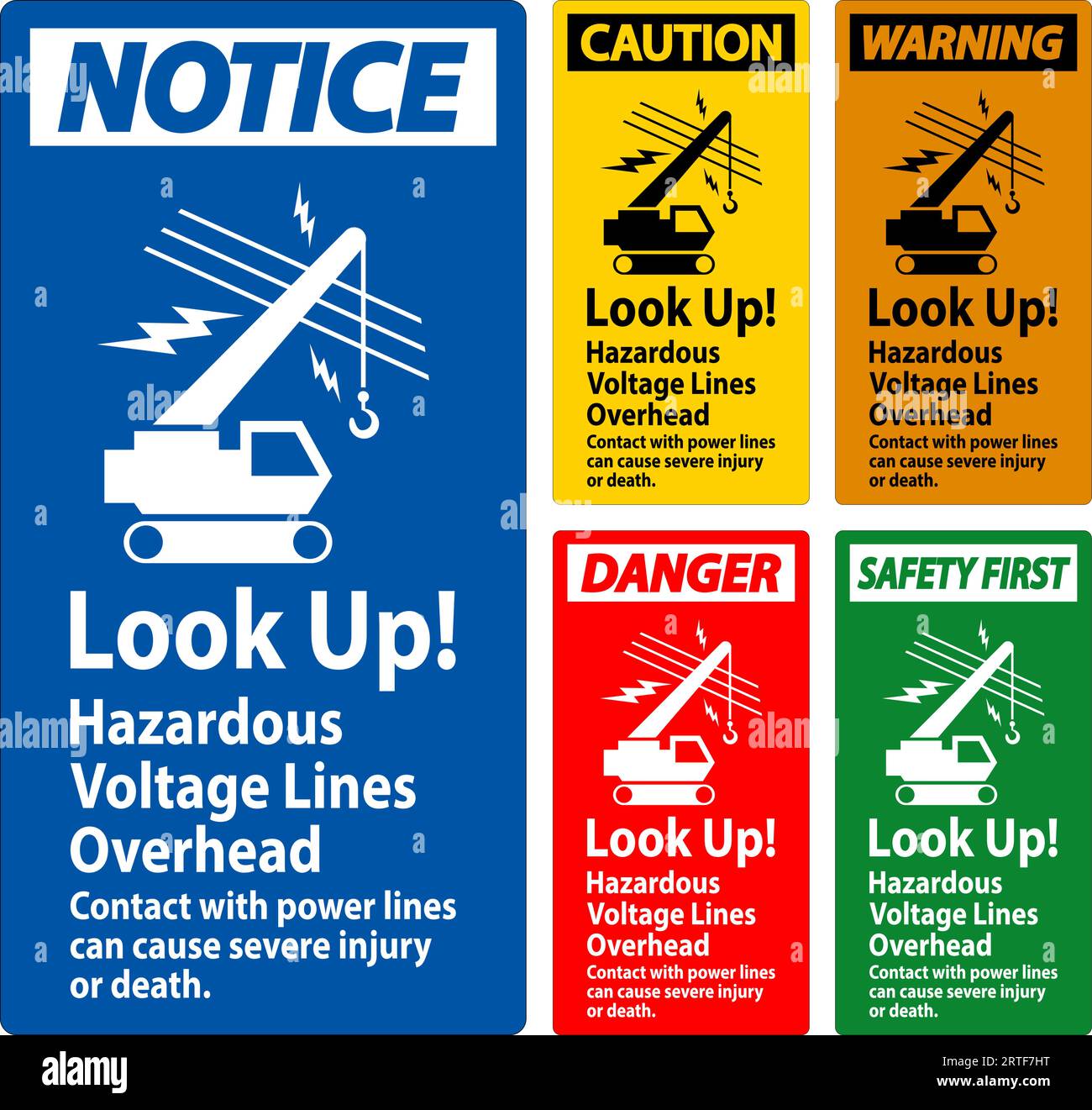 Danger Sign Look Up Hazardous Voltage Lines Overhead Stock Vector Image ...