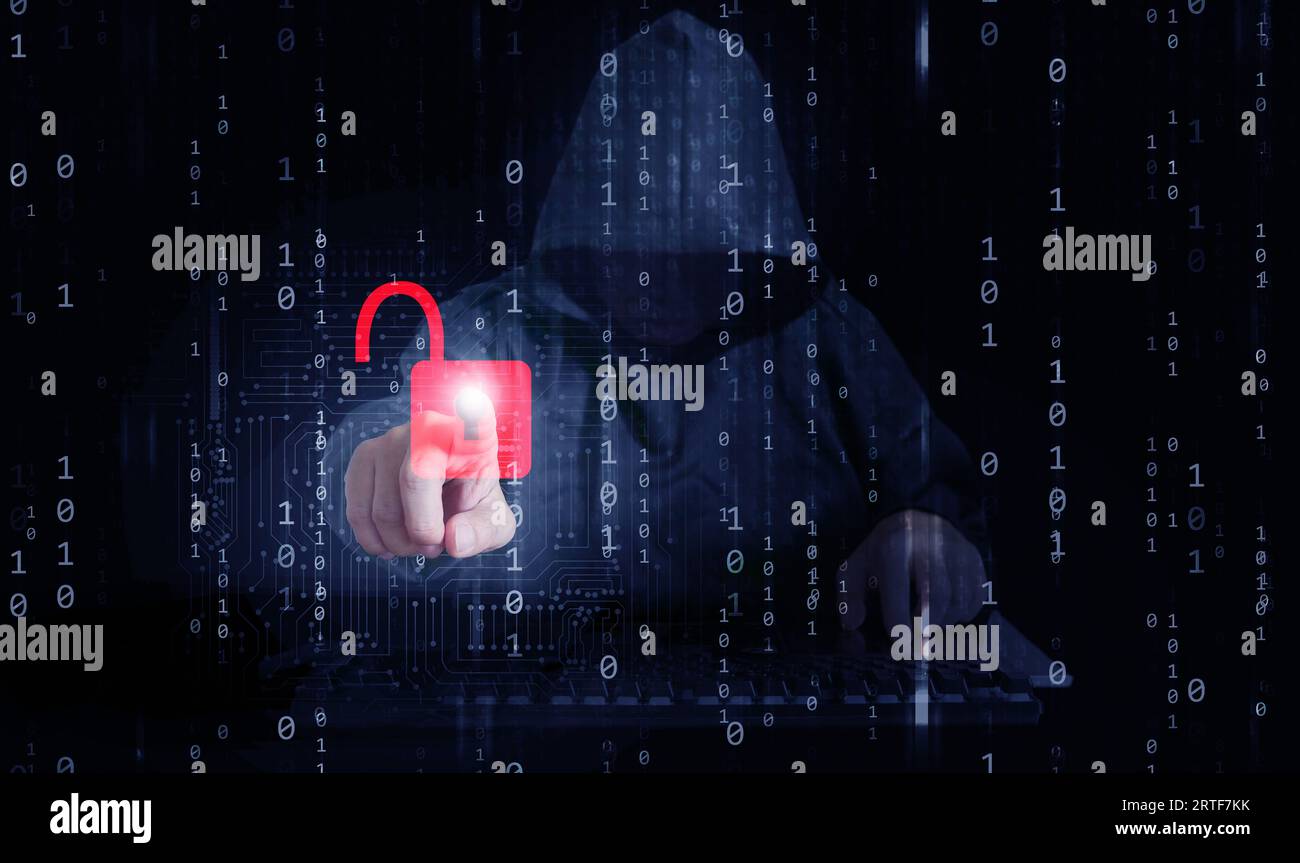 A Hacker Behind Binary Code A Stream Of Data Is Able To Break Through It And Unlocks Cyber
