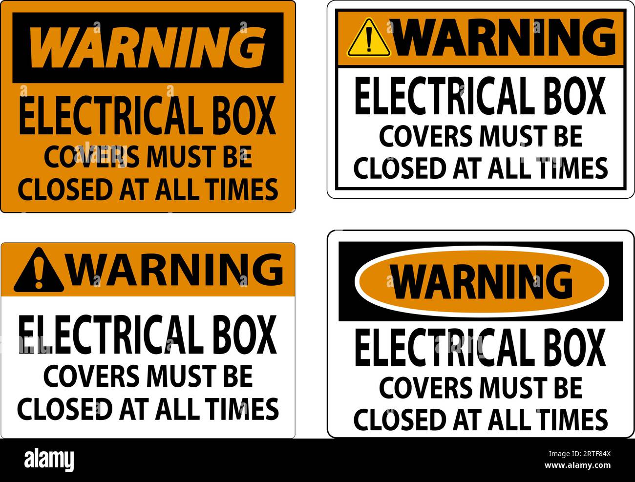 Warning Sign Electrical Box Covers Must Be Closed At All Times Stock ...