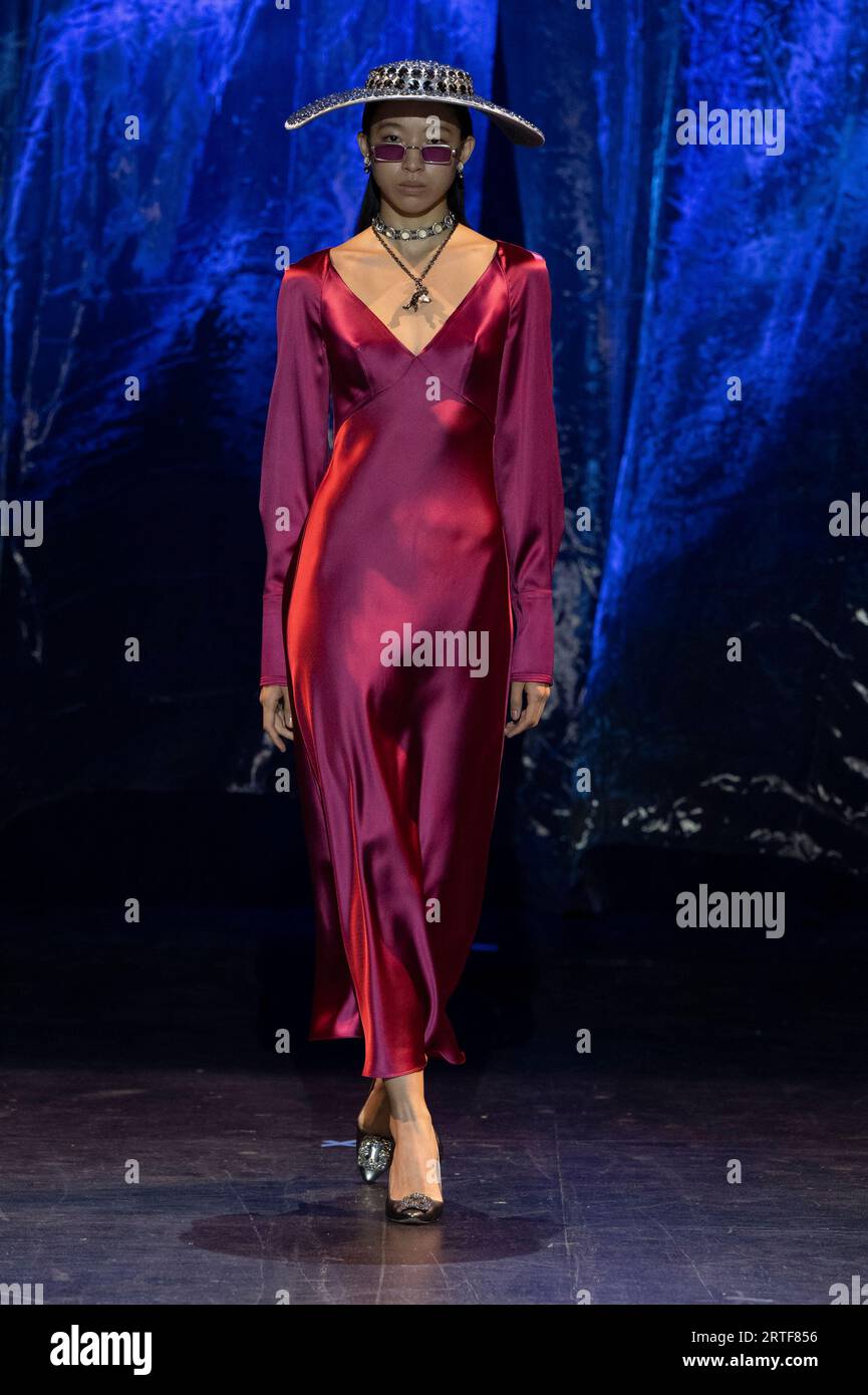 New York, USA. 12th Sep, 2023. A model walks on the runway at the ...