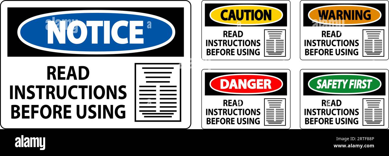 Caution Machine Sign Read Instructions Before Using Stock Vector Image & Art - Alamy