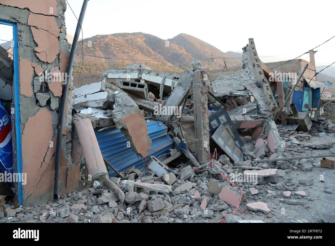 Al Haouz, Morocco. 12th Sep, 2023. Destroyed buildings are pictured in ...