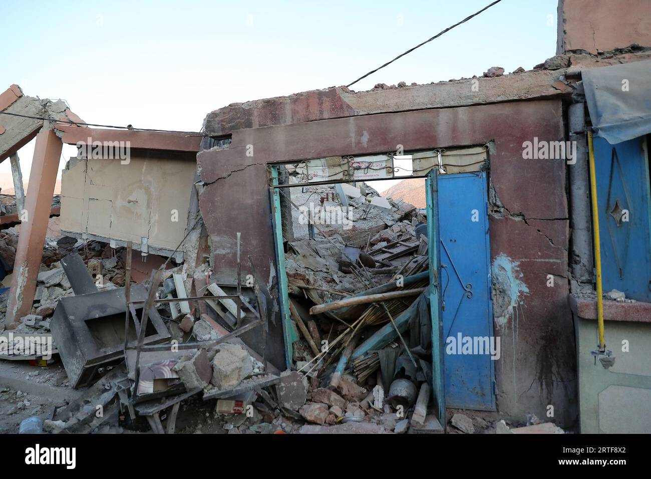 Al Haouz, Morocco. 12th Sep, 2023. Destroyed buildings are pictured in ...