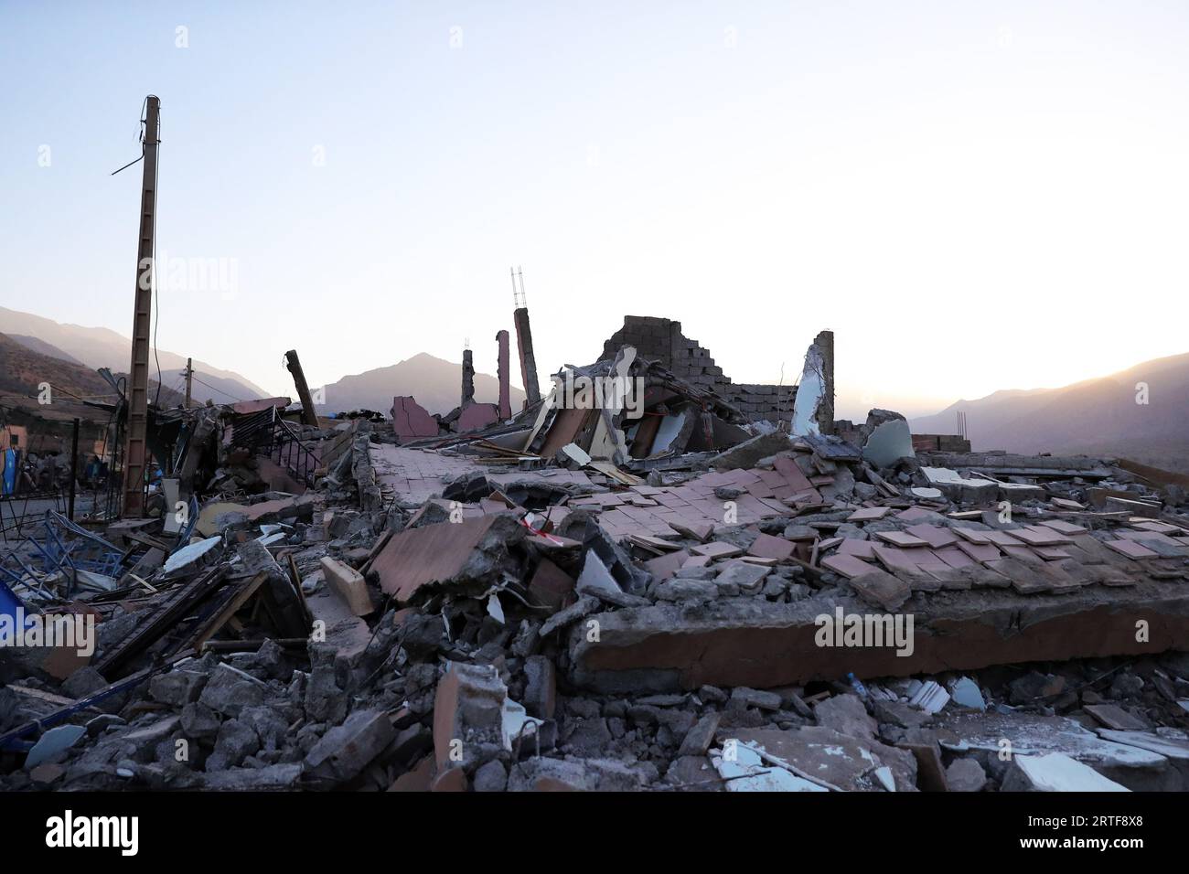 Al Haouz, Morocco. 12th Sep, 2023. Destroyed buildings are pictured in ...