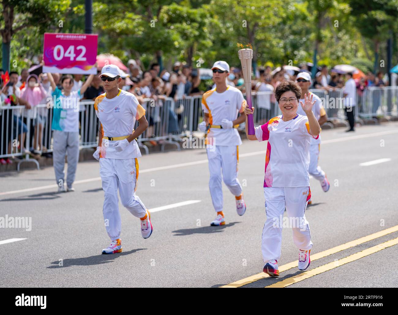 Zhoushan, China's Zhejiang Province. 13th Sep, 2023. Torch bearer Fan ...
