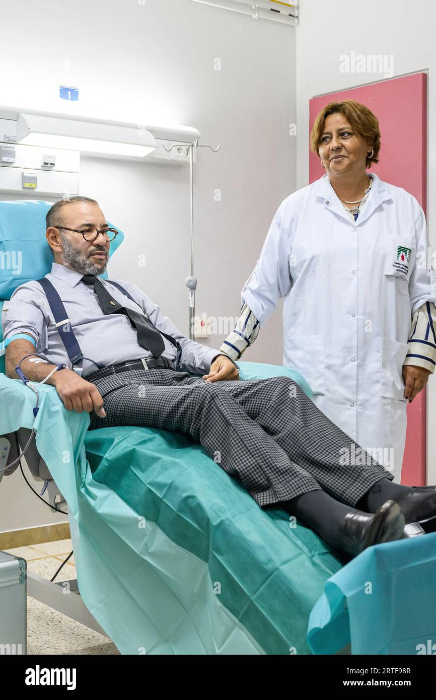 Marrakesh, Morocco. 12th Sep, 2023. Moroccan King Mohammed VI giving ...