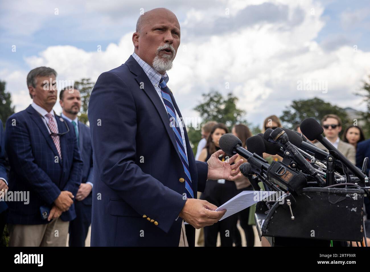 Rep. Chip Roy (R-Texas) speaks alongside other House Freedom Caucus ...