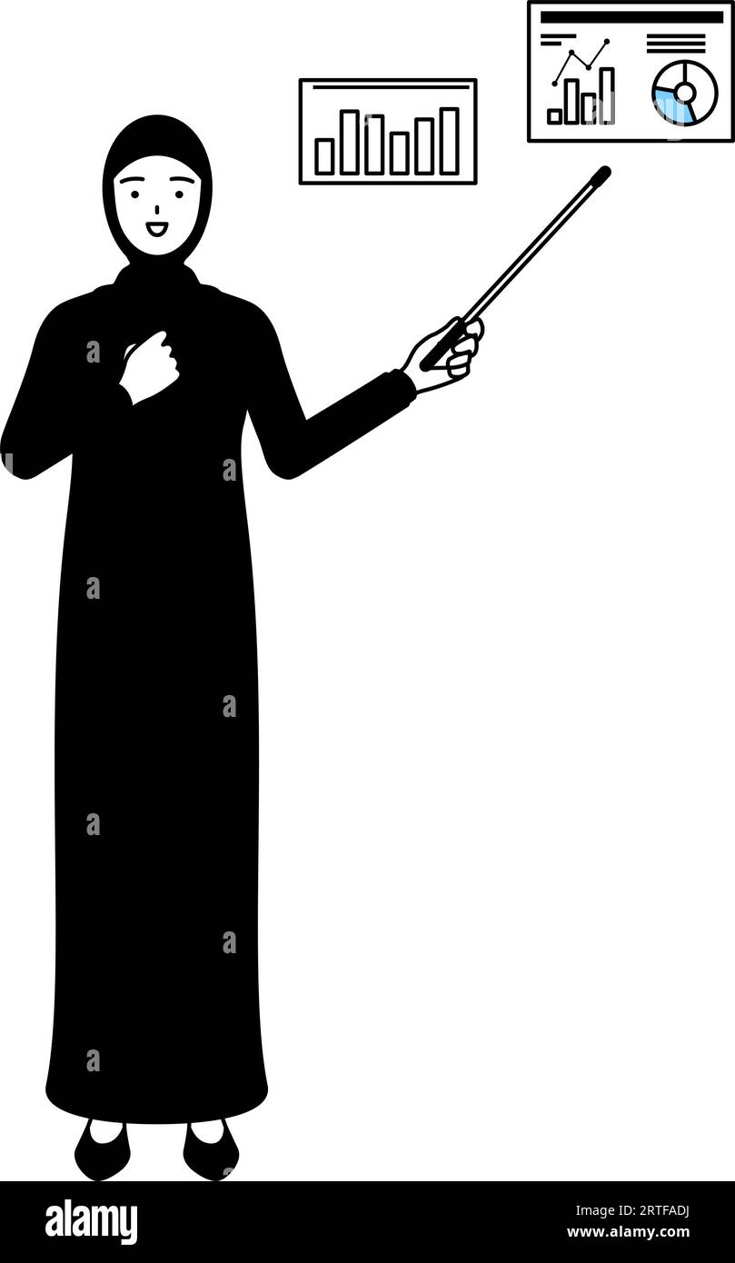 Muslim Woman analyzing a performance graph, Vector Illustration Stock ...