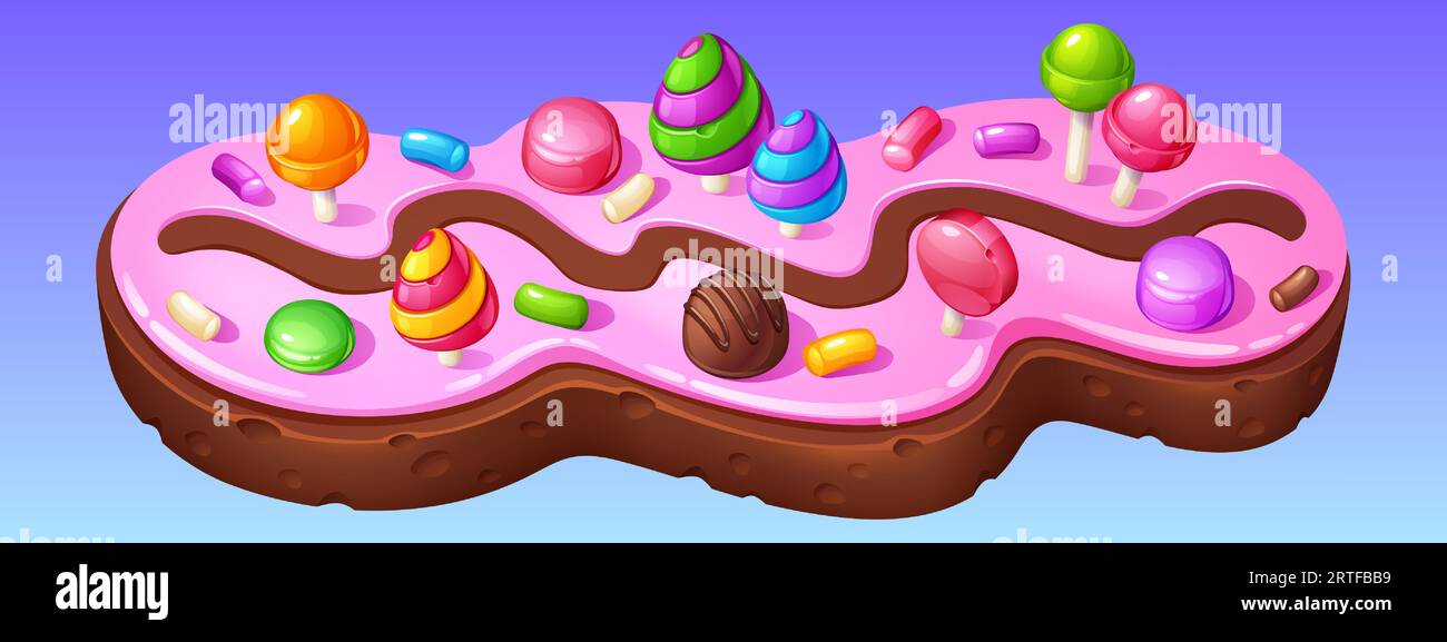 Candy game ui level road map with sweets cartoon background. Chocolate ...
