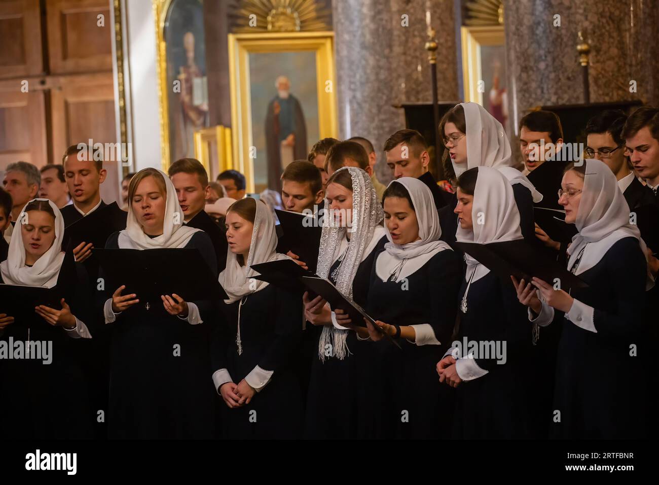 The church choir performs during the festive divine liturgy at the ...