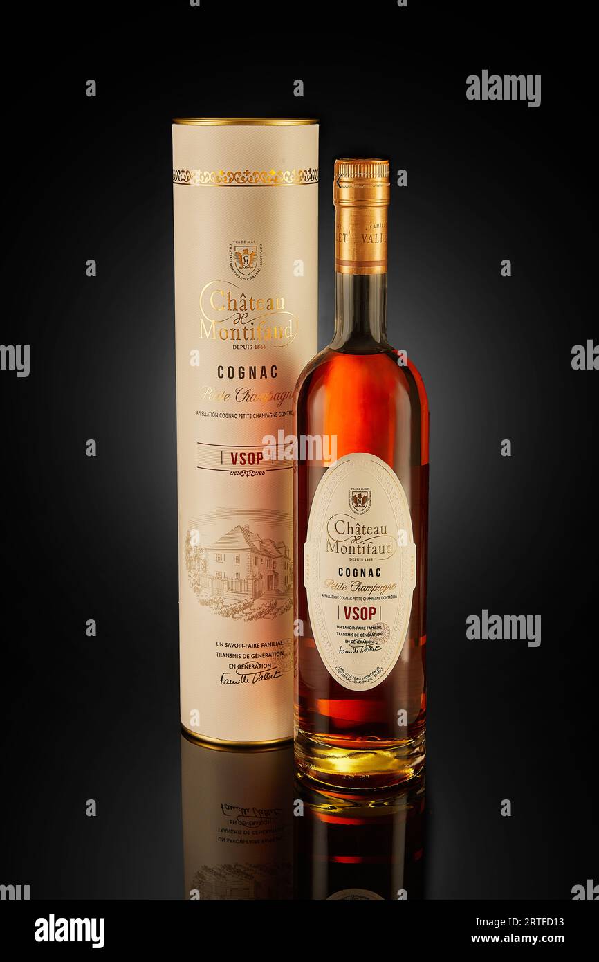 Chateau de Montifaud VSOP Petite Champagne Cognac with box on black ...