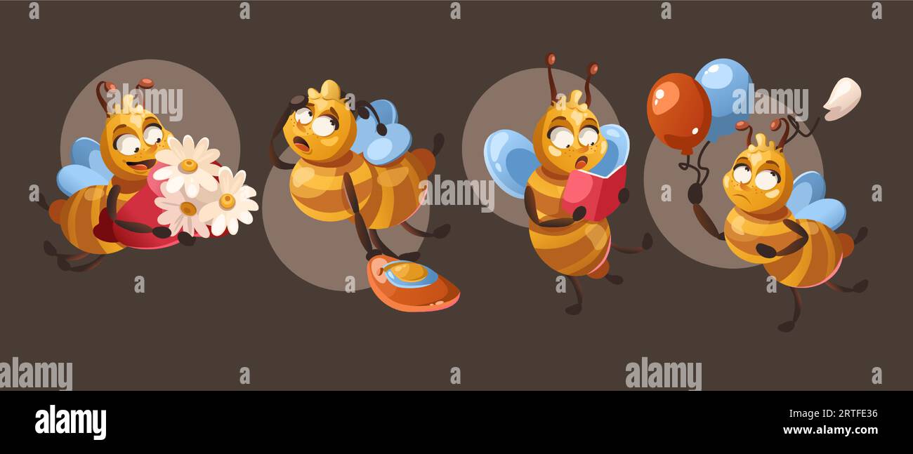 Cute funny bee character vector cartoon mascot illustration. Insect ...