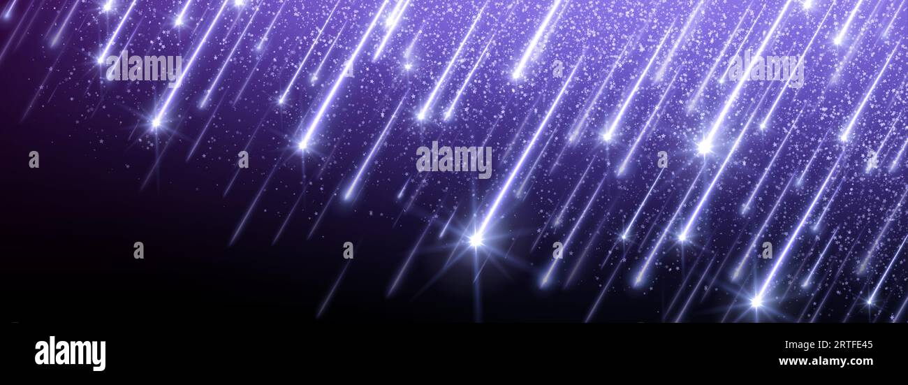 Purple space comet rain and star shooting show vector background ...